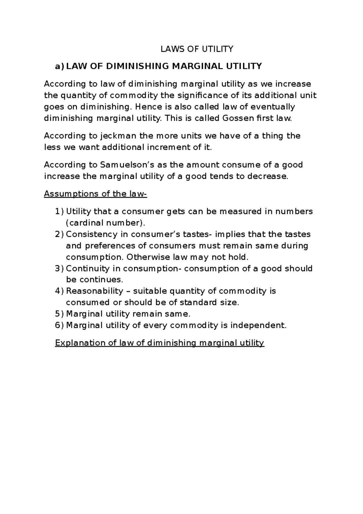 LAWS OF UTILITY - Hence is also called law of eventually diminishing ...