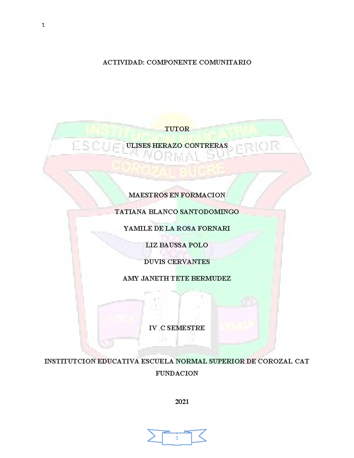 Actividad Componente Comunitario - ACTIVIDAD: COMPONENTE COMUNITARIO ...