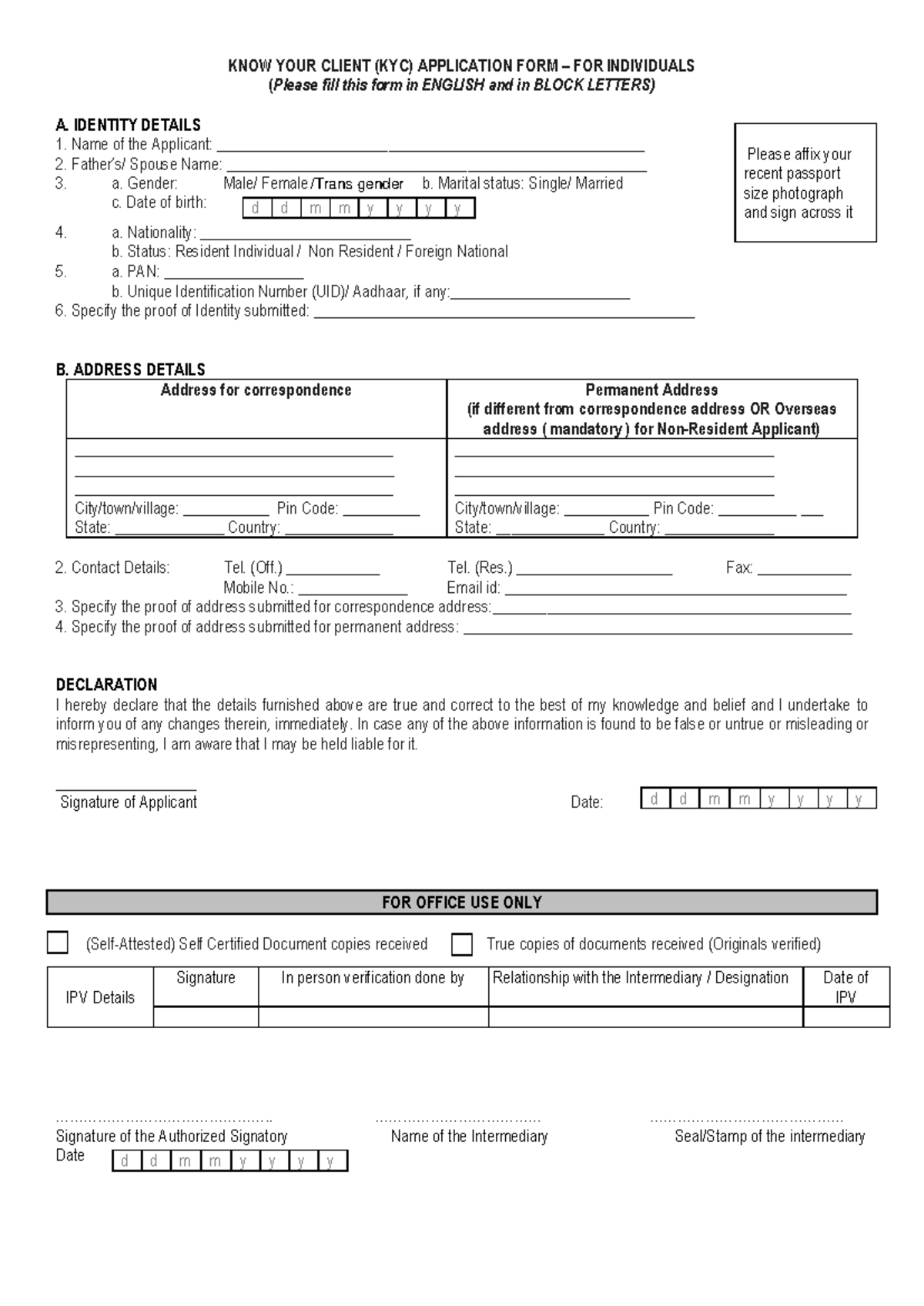 KYC Individual revised format to understand how KYC details are captured of entity - KNOW YOUR ...