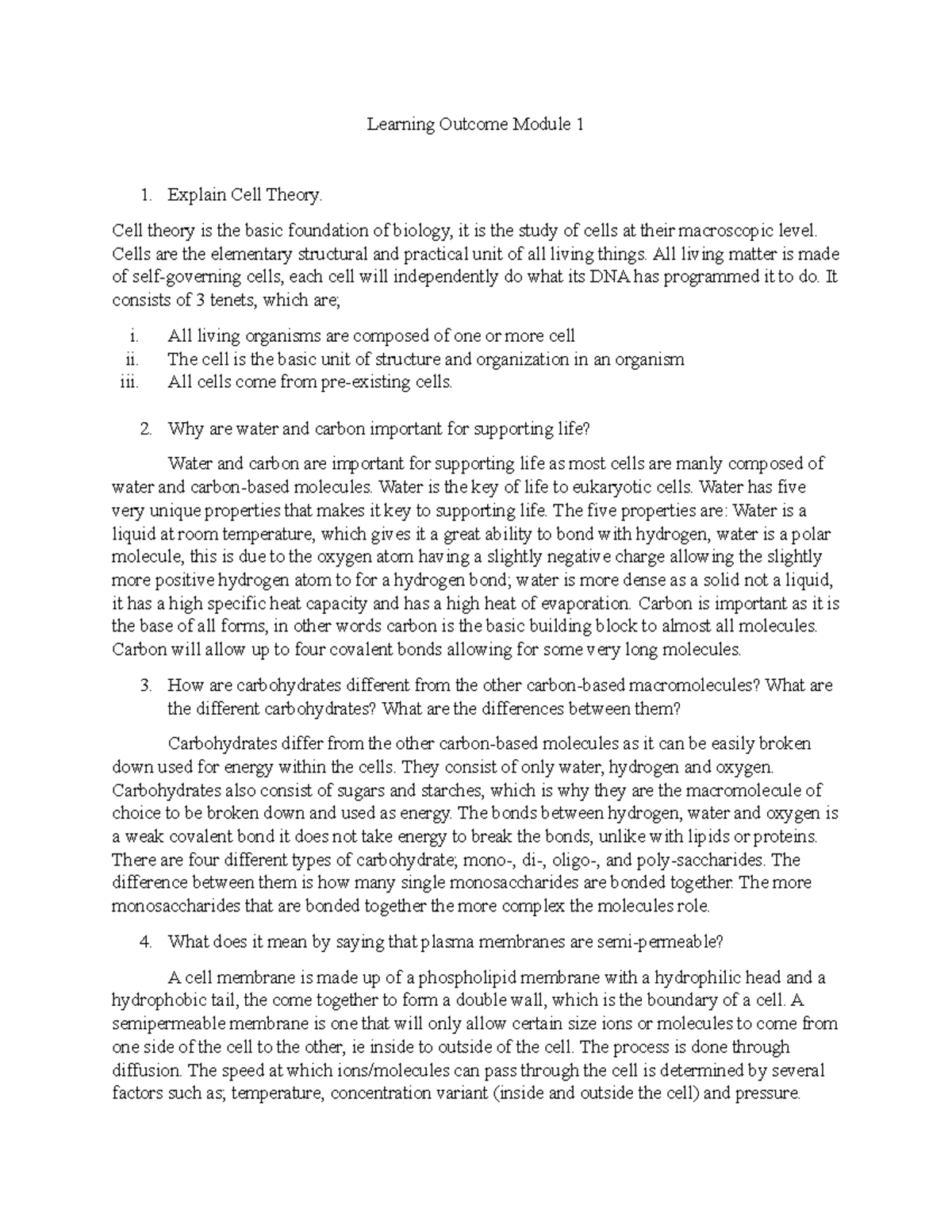 LO mod 1 - Learning Outcome Module 1 Explain Cell Theory. Cell theory ...