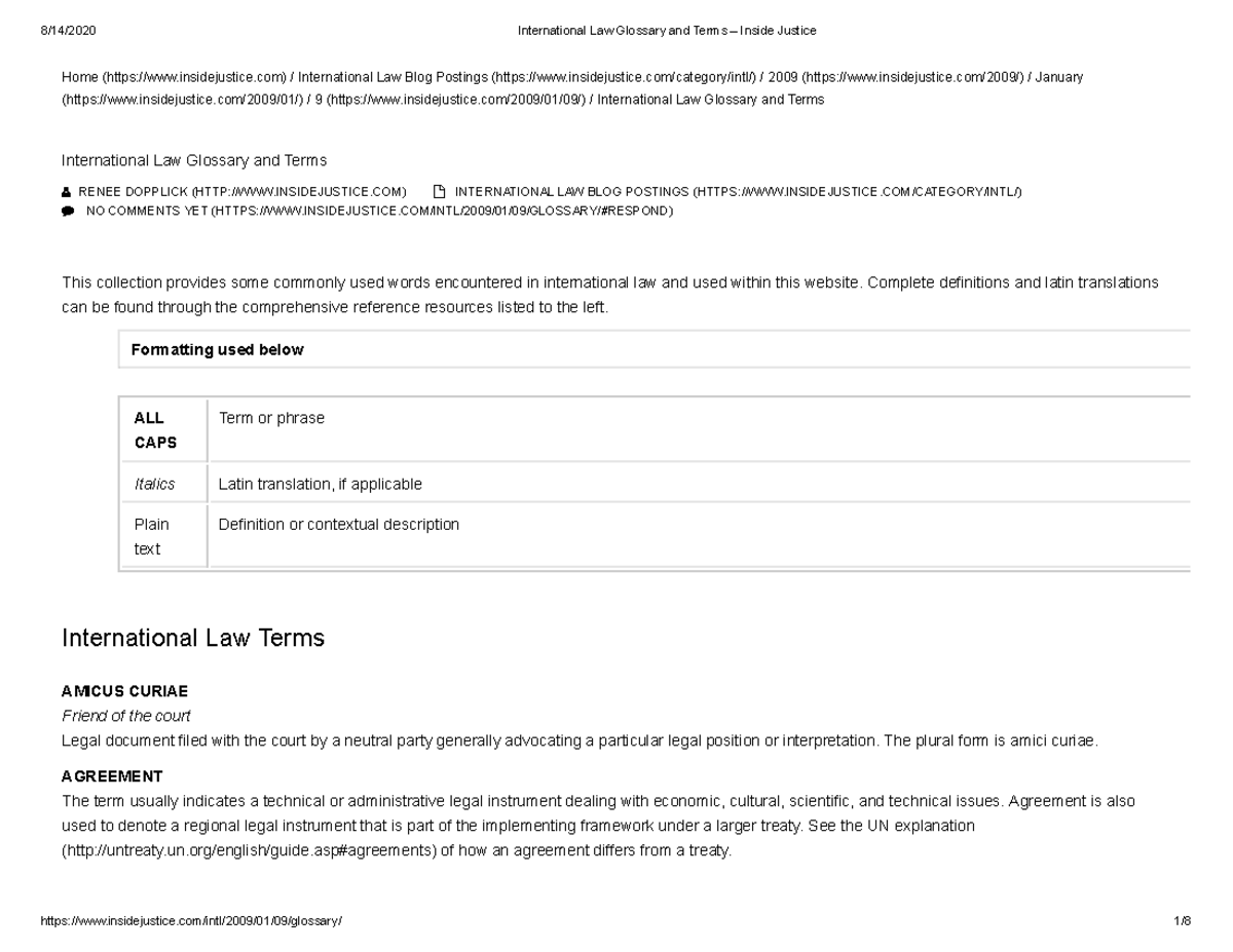 International Law Glossary and Terms – Inside Justice - Home ...
