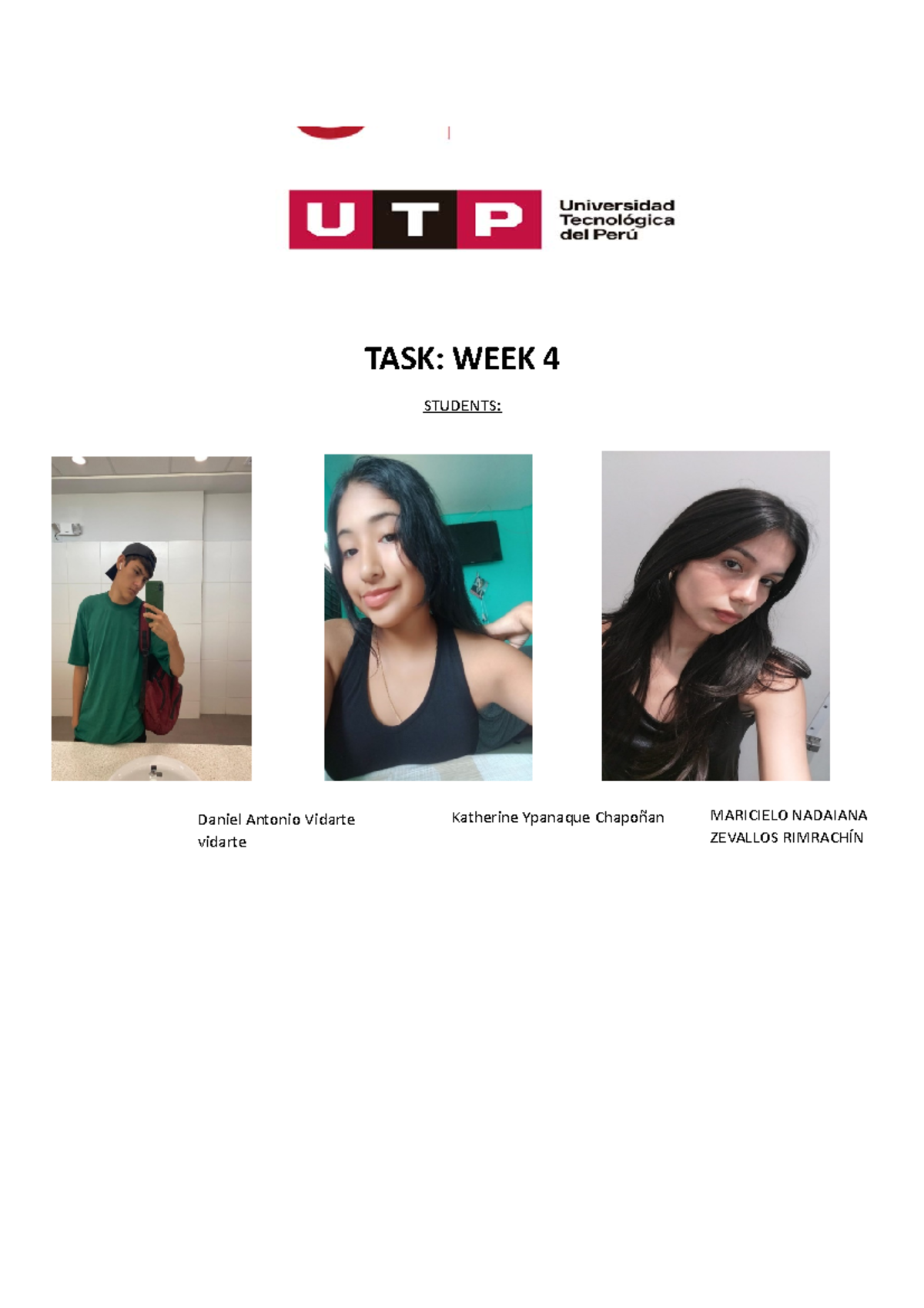 TASK5 - TASK 5 - TASK: WEEK 4 STUDENTS: MARICIELO NADAIANA ZEVALLOS RIMRACHÍN Daniel Antonio ...