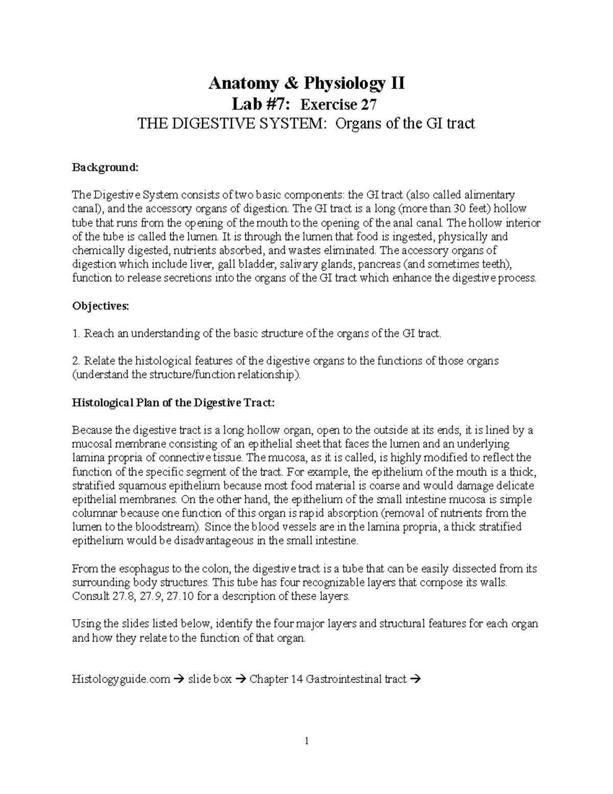 Lab 7 GI tract lab guide Mastrangelo - Anatomy & Physiology II Lab #7 ...