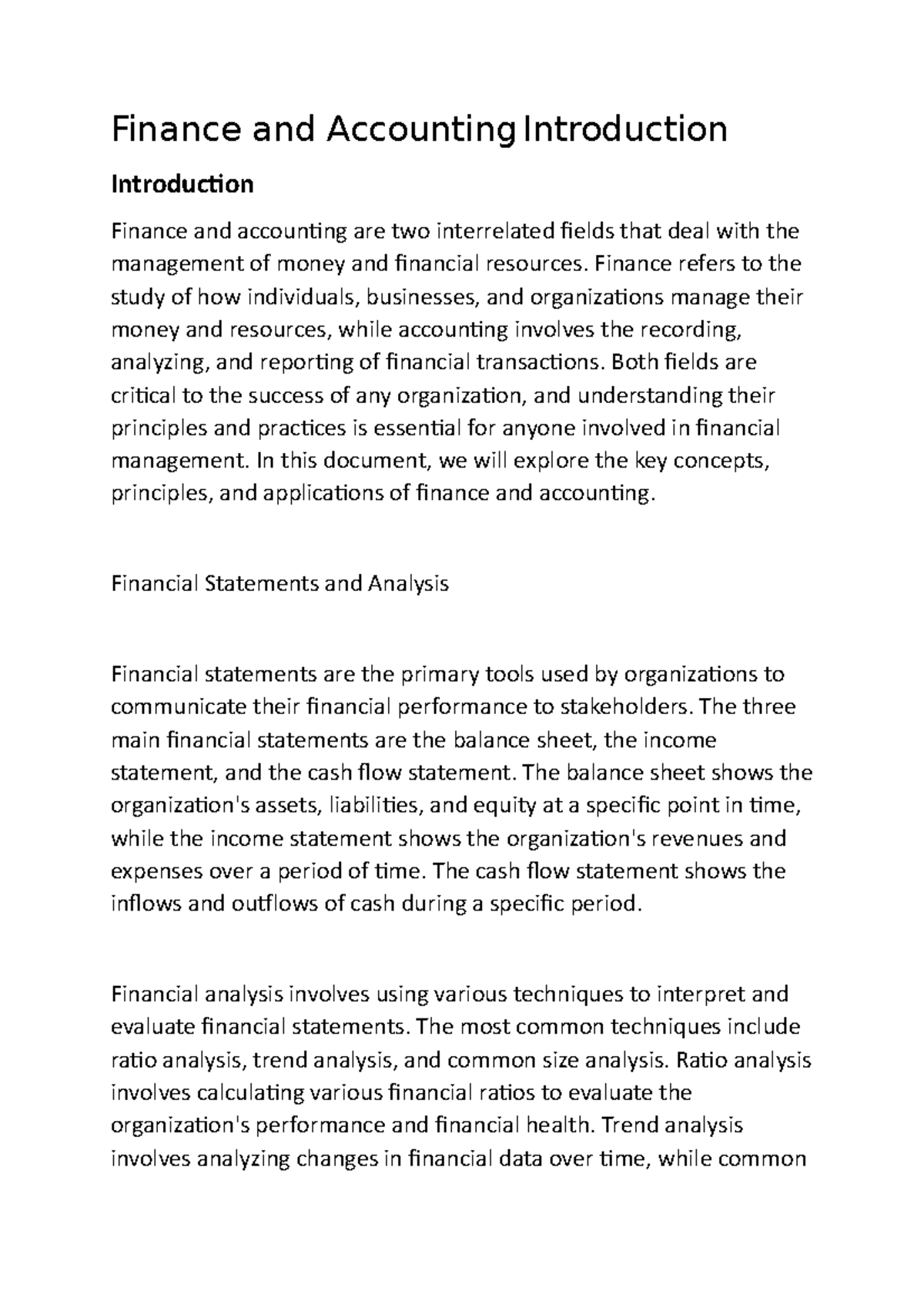 Finance and Accounting Introduction - Finance and Accounting ...