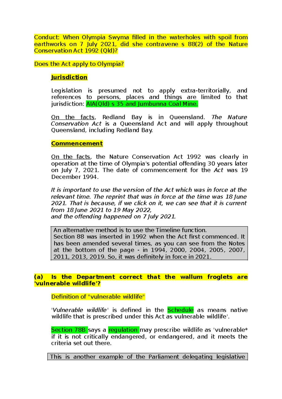 LLB107 - Week 7 Tutorial Answers - Conduct: When Olympia Swyma filled ...