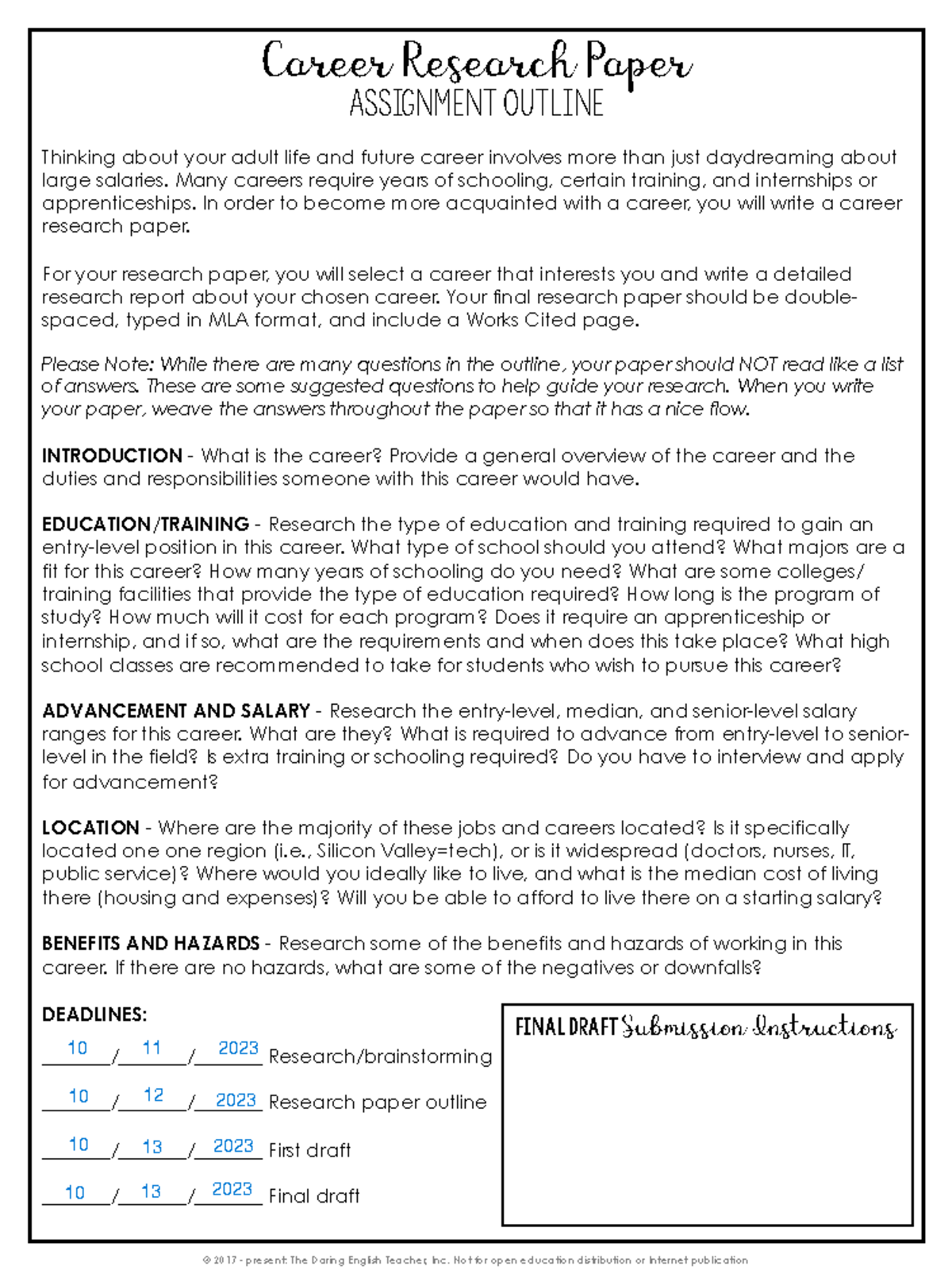 Careers in Psychology Project - Assignment Outline Thinking about your ...