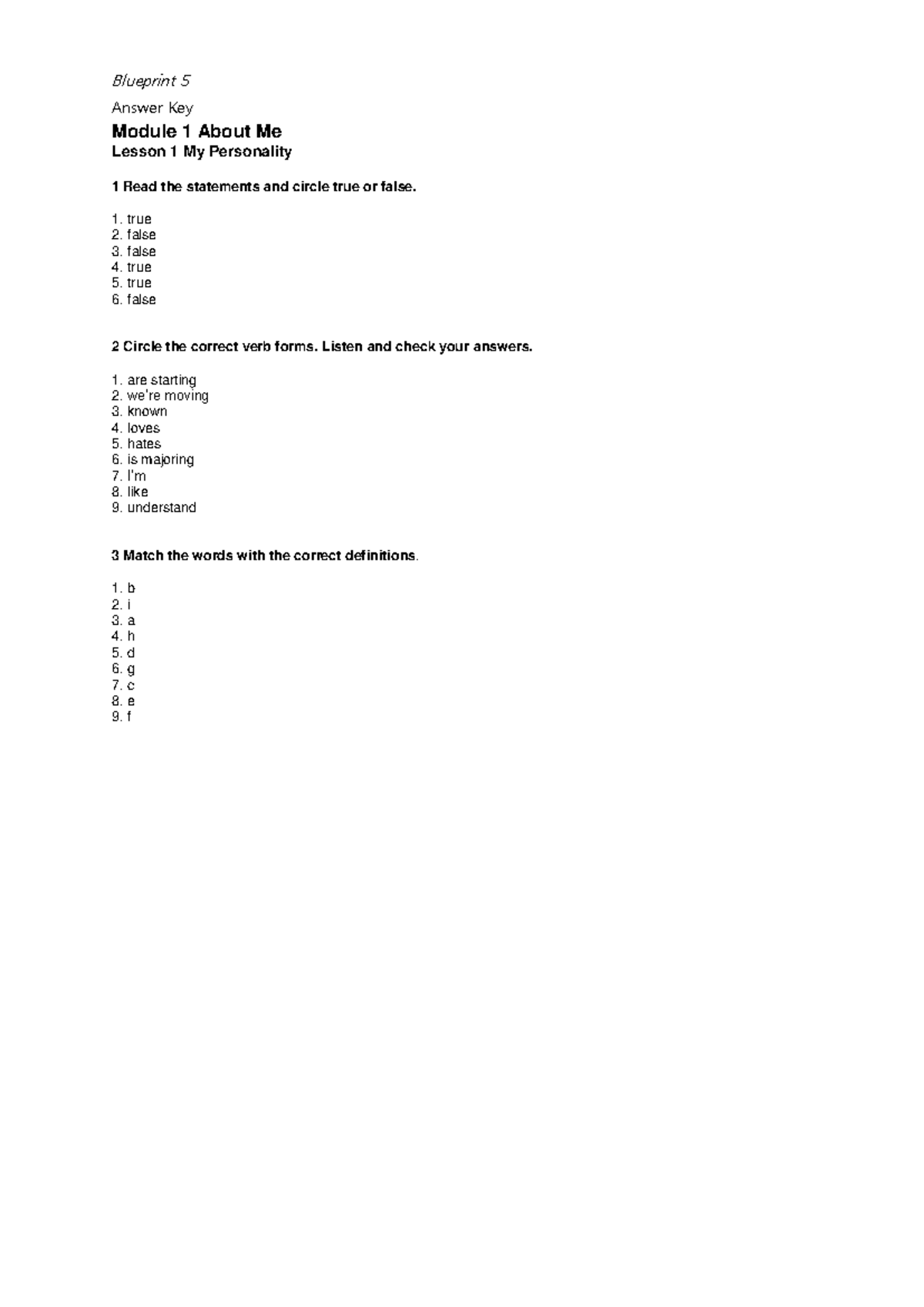 Blueprint WB 5 Answer Key - Answer Key Module 1 About Me Lesson 1 My ...