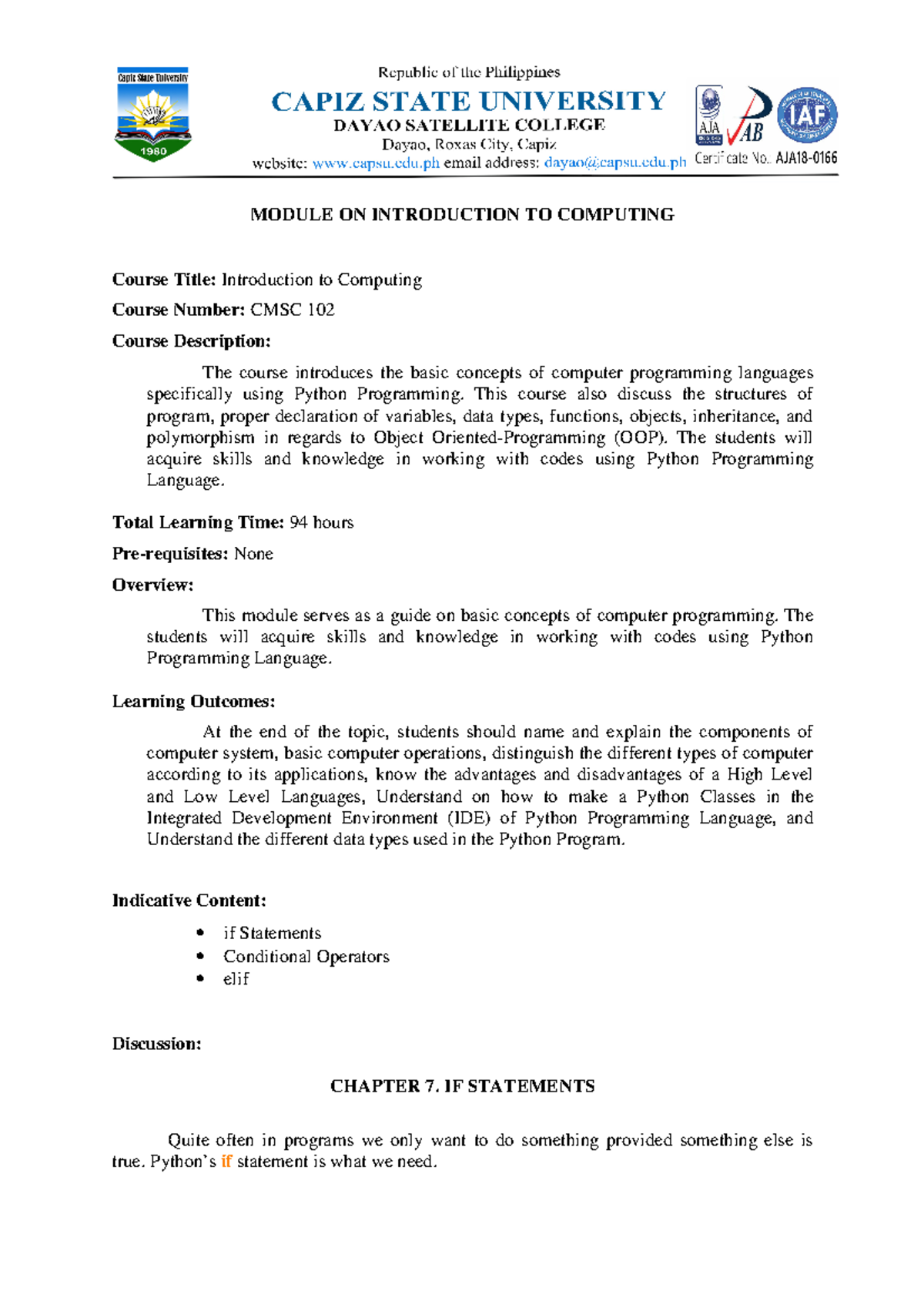 CMSC 102 chapter 7 - none - MODULE ON INTRODUCTION TO COMPUTING Course ...