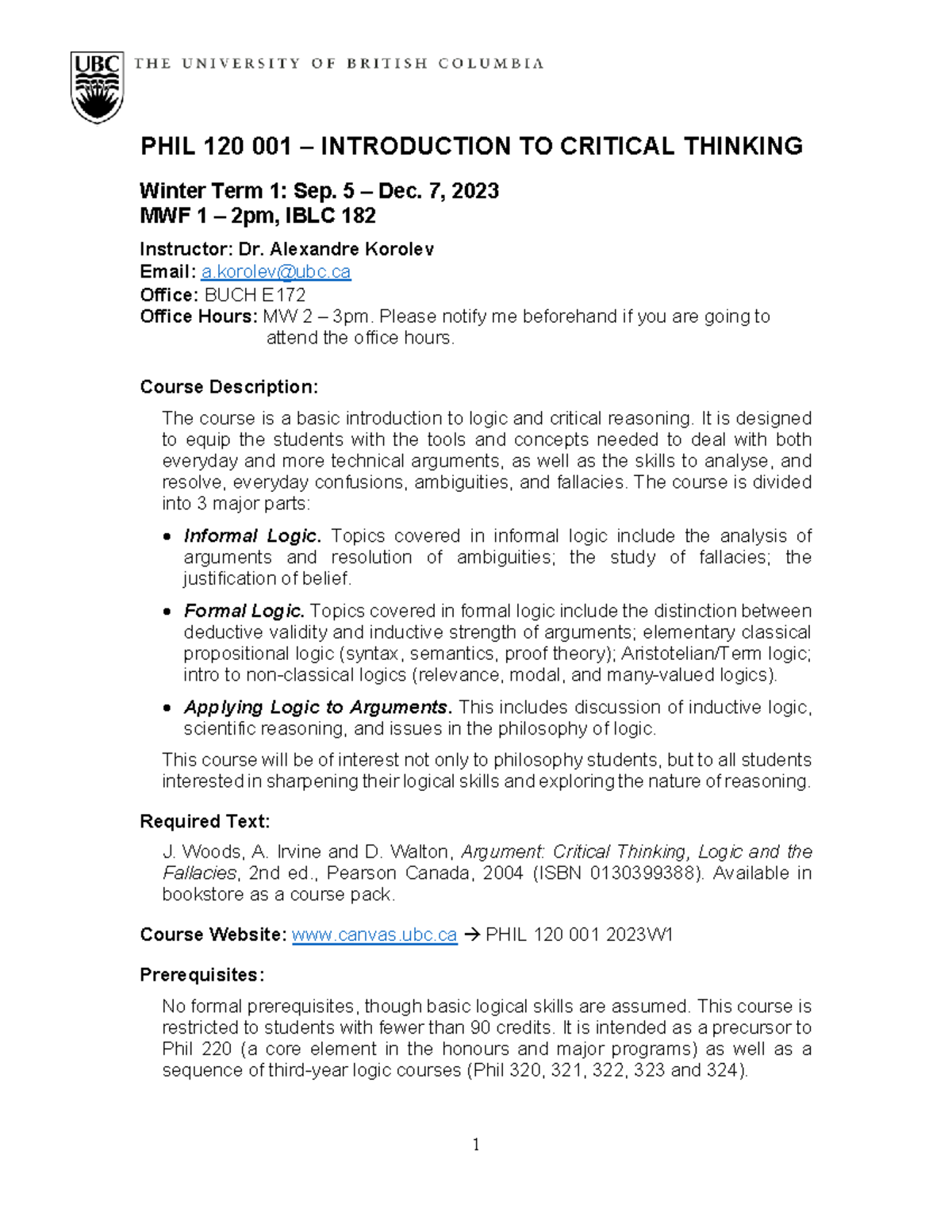 PHIL120 Syllabus Guide - PHIL 120 001 – INTRODUCTION TO CRITICAL ...