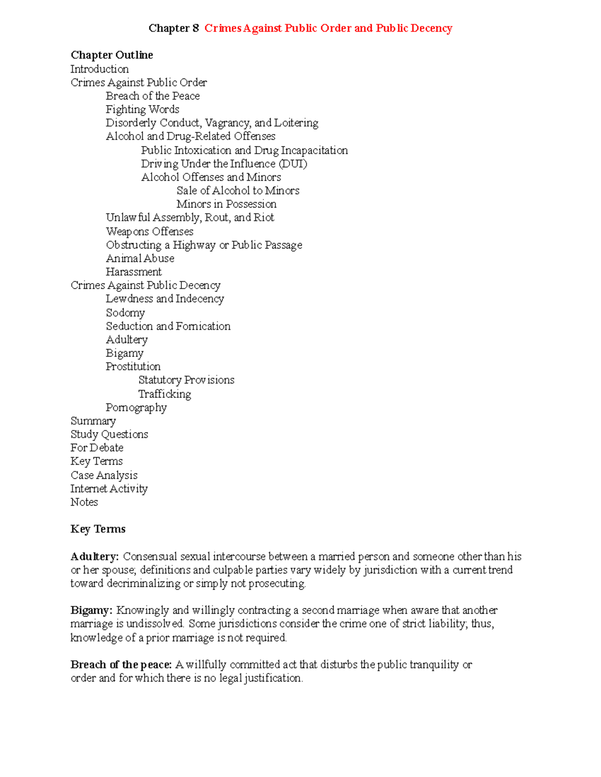 Ch08 Crimes Against Public Order and Public Decency - Chapter 8 Crimes ...