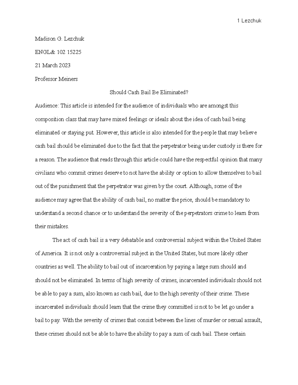 Copy of Cash Bails - fhfgh - Madison G. Lezchuk ENGL& 102 15225 21 ...