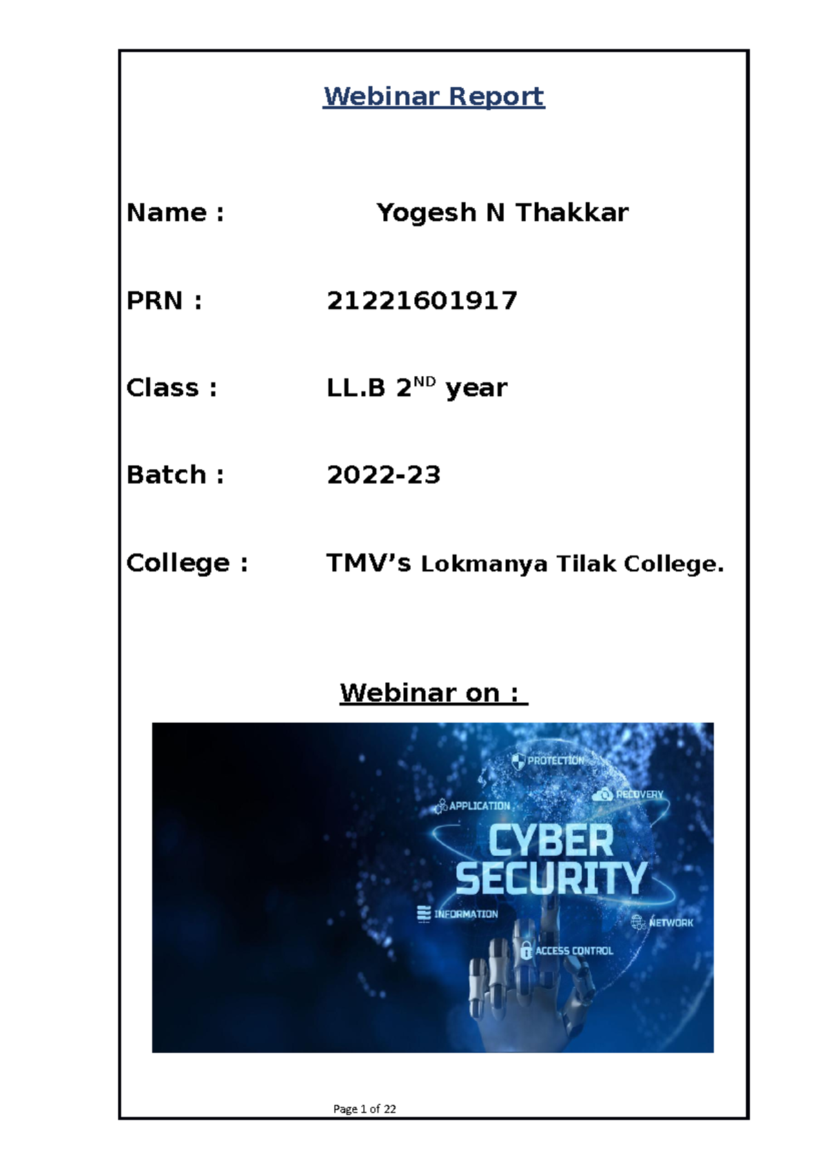 Cyber webinar - Webinar Report Name : Yogesh N Thakkar PRN ...
