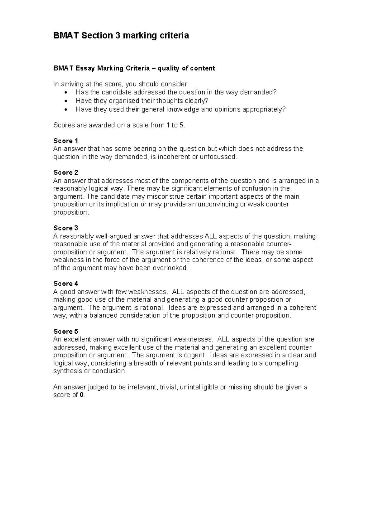 20757 section 3 marking criteria - BMAT Section 3 marking criteria BMAT ...