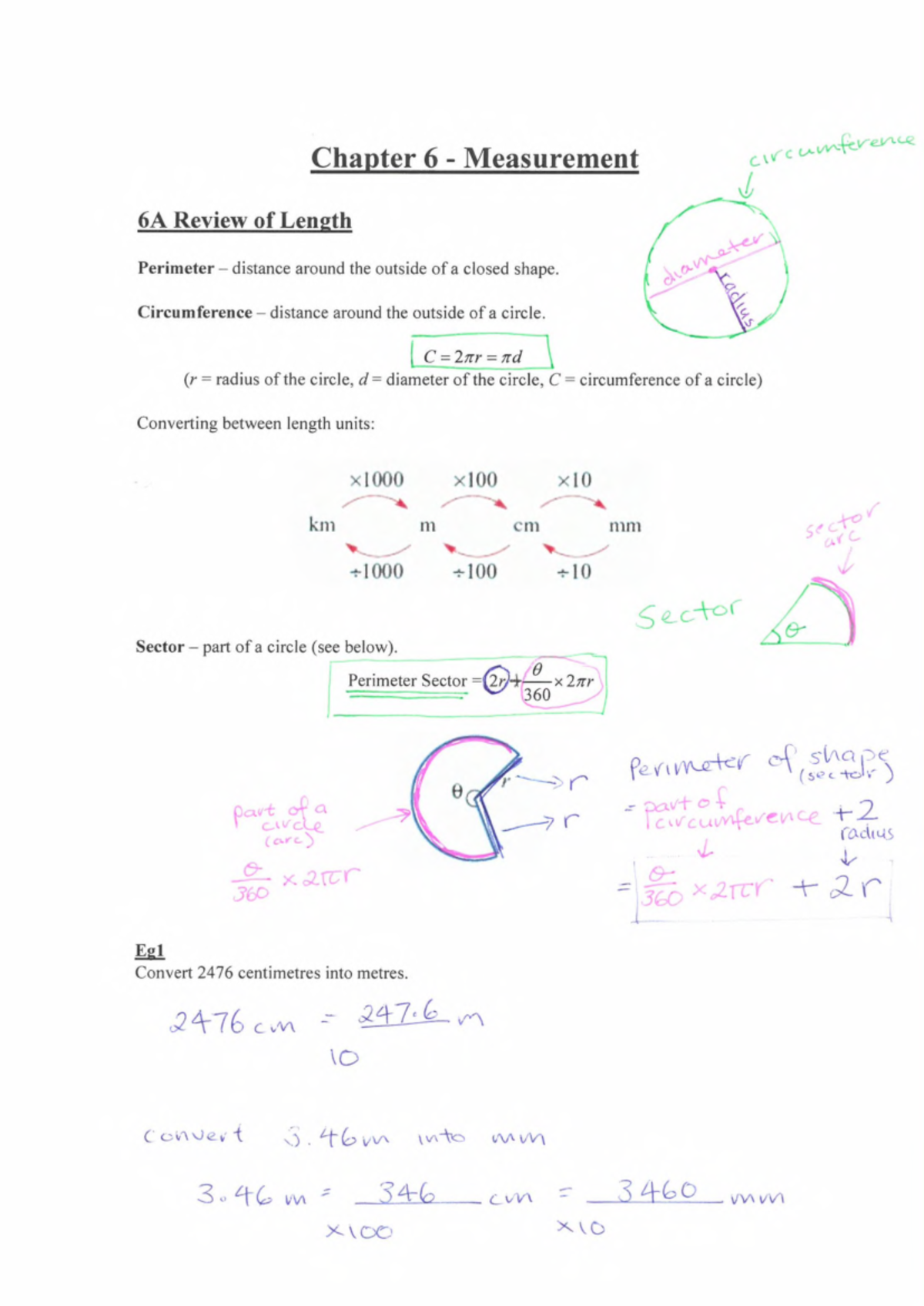 Maths measurement notes - Chapter 6 - Measurement 6A Review of Length ...