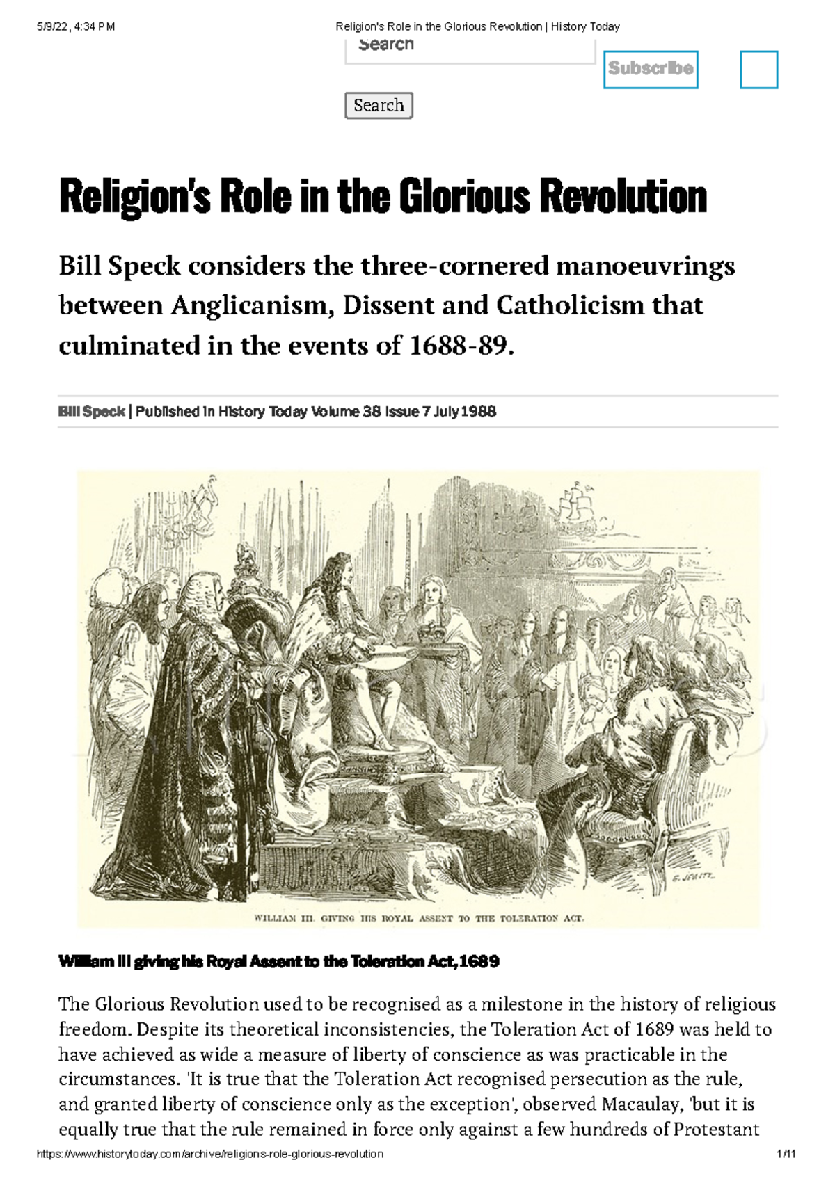 Religion's Role in the Glorious Revolution History Today - Religion's ...