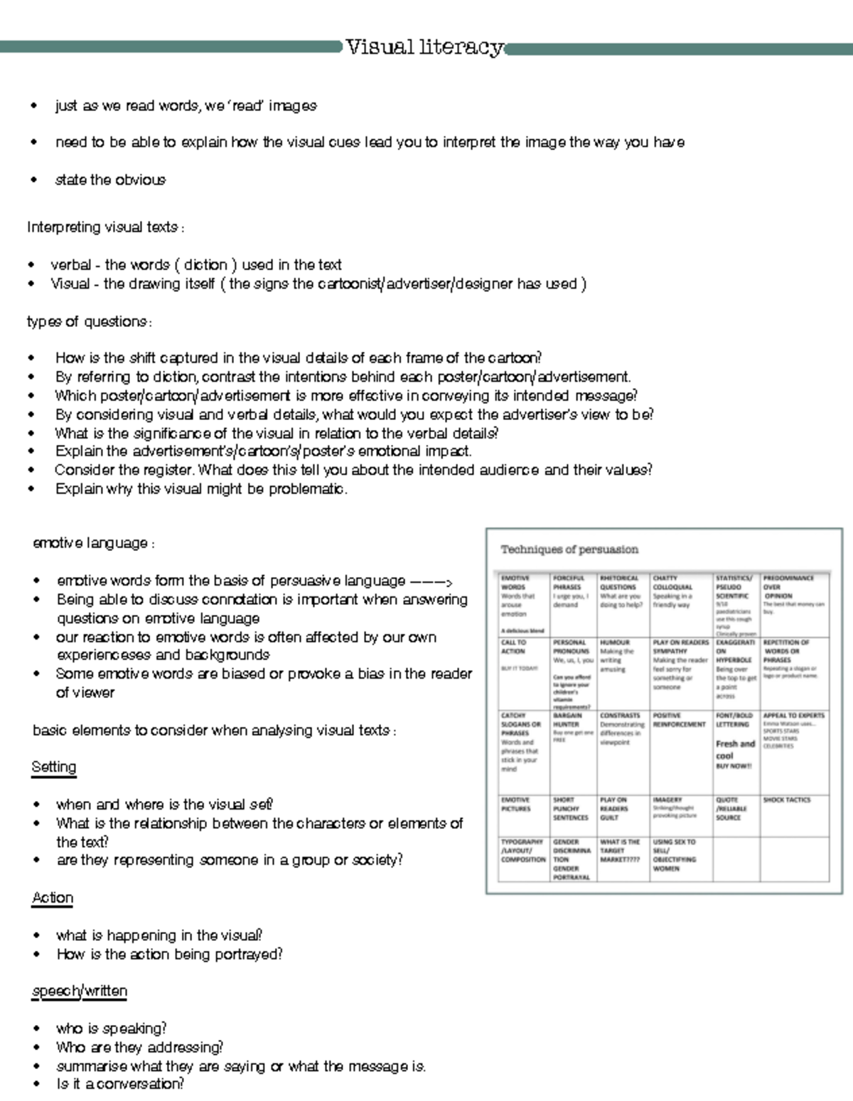 Visual literacy English HL - Visual literacy just as we read words, we ...