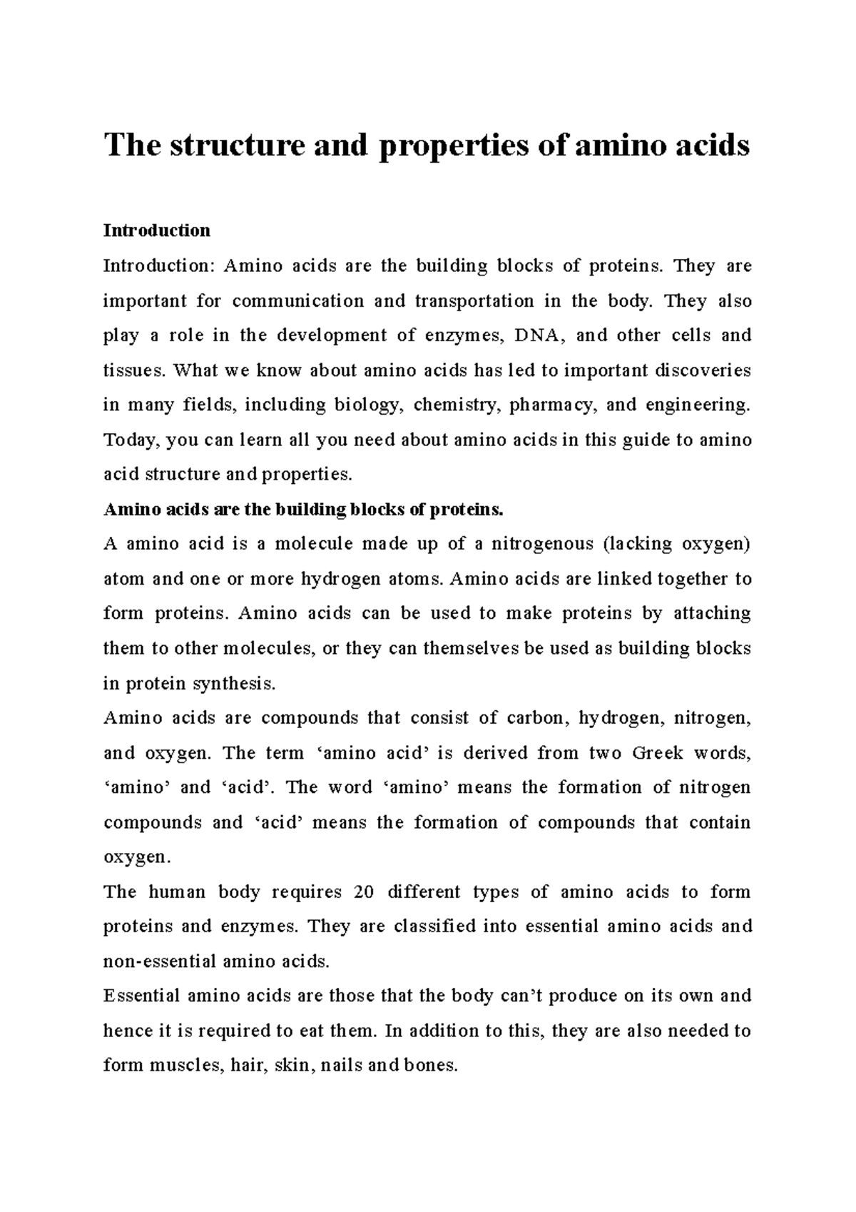 The structure and properties of amino acids - The structure and ...
