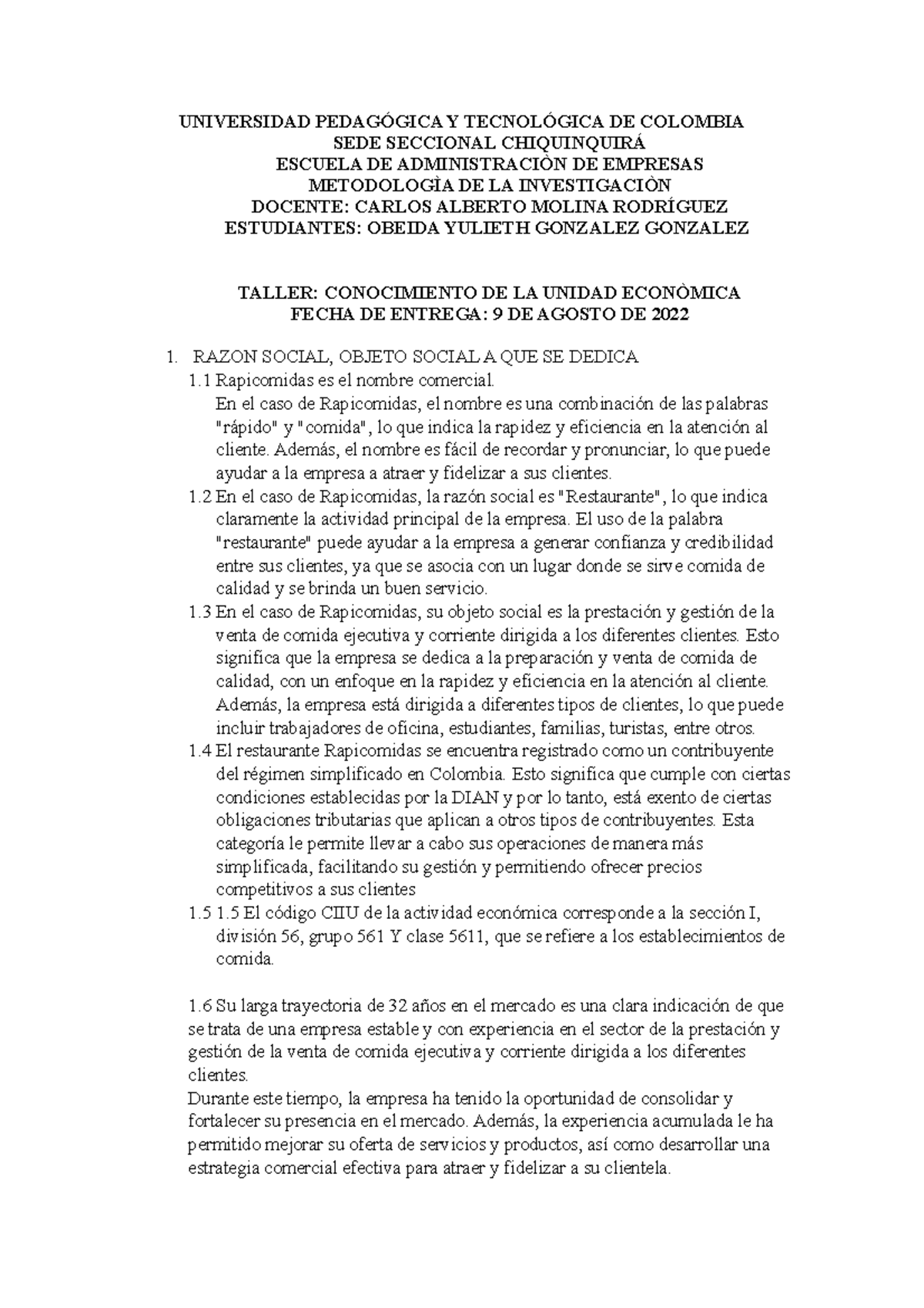 Conocimiento de la uidad economica - UNIVERSIDAD PEDAGÓGICA Y TECNOLÓGICA DE COLOMBIA SEDE ...