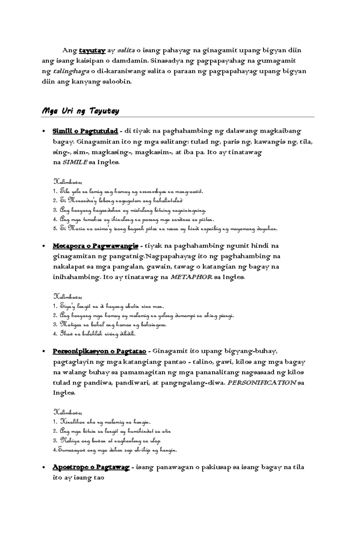 169137167-Filipino-Topics - Ang tayutay ay salita o isang pahayag na ...