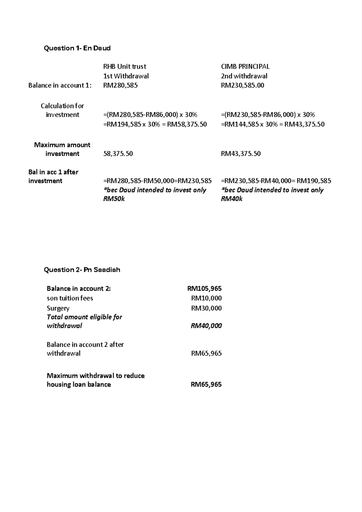 Solution to retirement question - Question 1- En Daud RHB Unit trust ...
