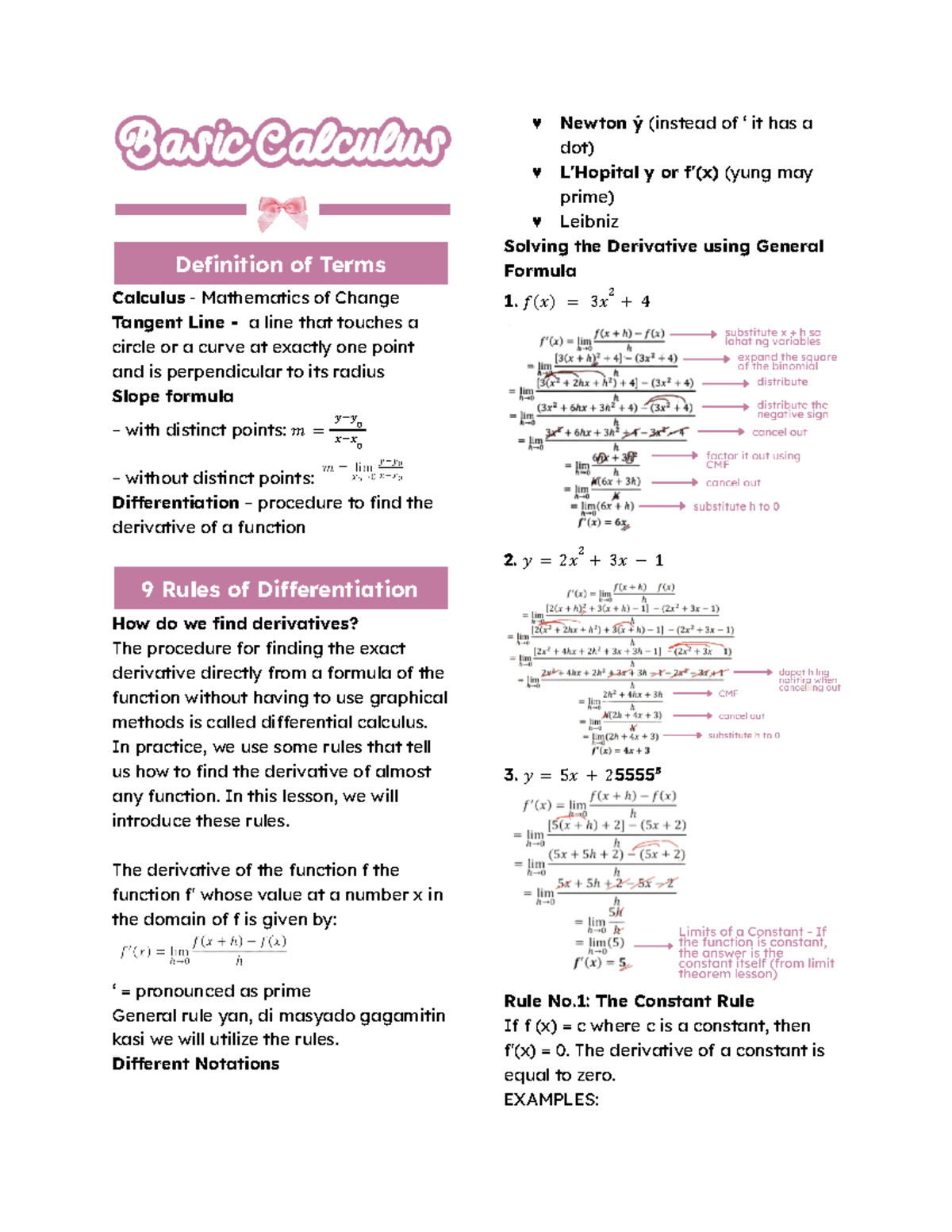 4th Quarter Basic Calculus Review - Definition of Terms Calculus ...