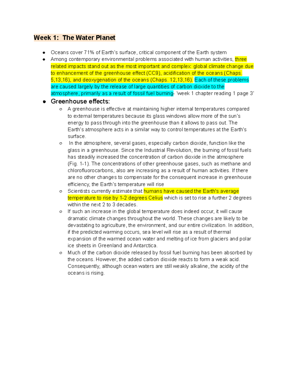 EESC1160 Week 1 Lecture notes - Week 1: The Water Planet Oceans cover ...