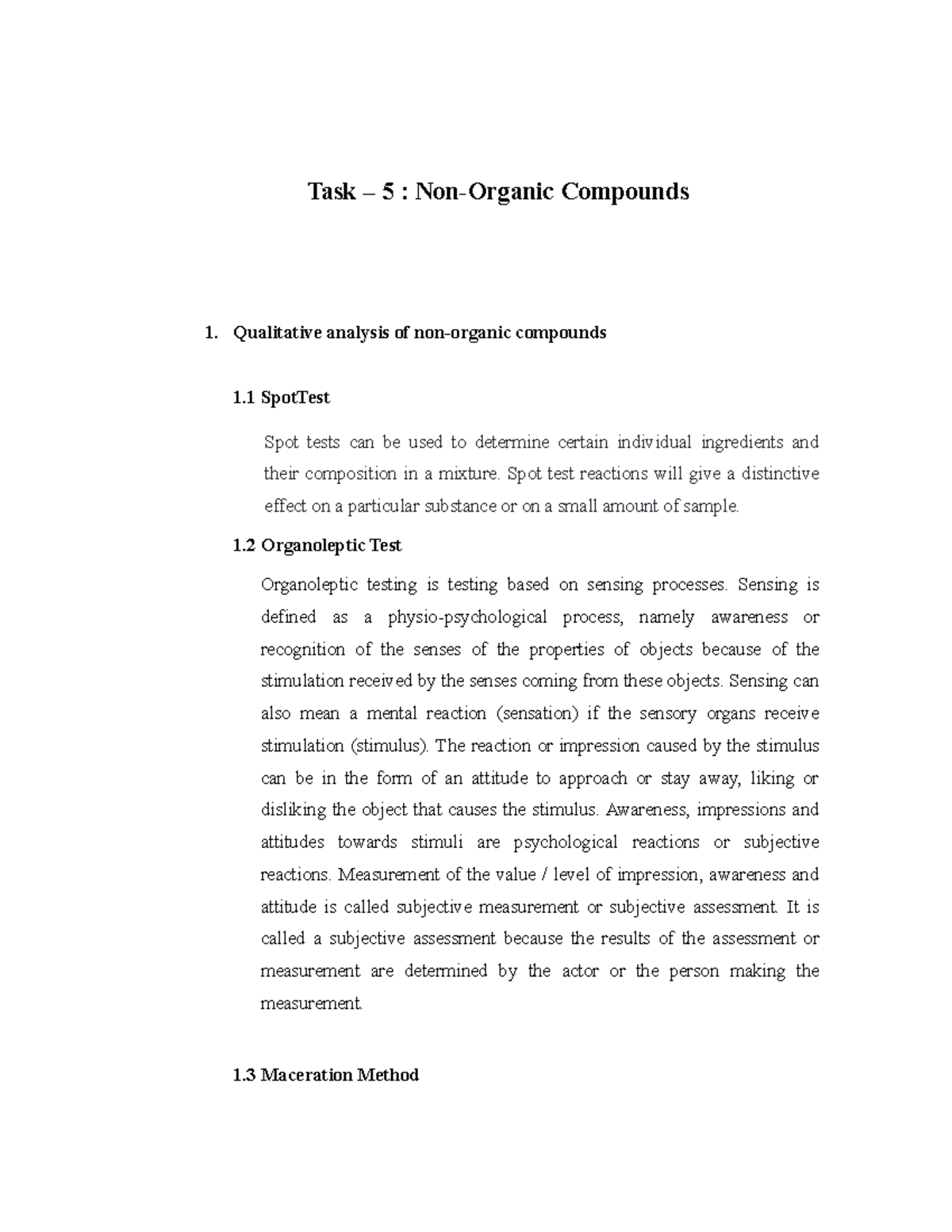 Organoleptic Test - Task – 5 : Non-Organic Compounds Qualitative ...