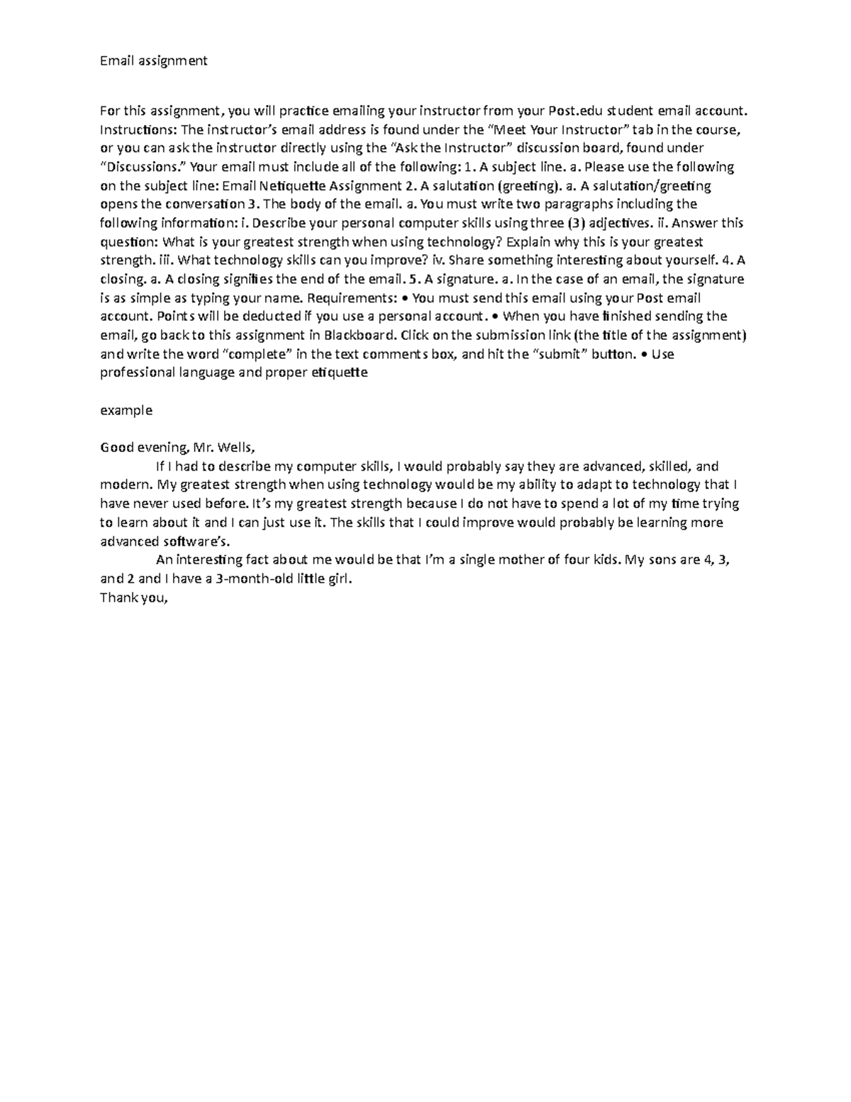 Email assignment - Email assignment For this assignment, you will ...