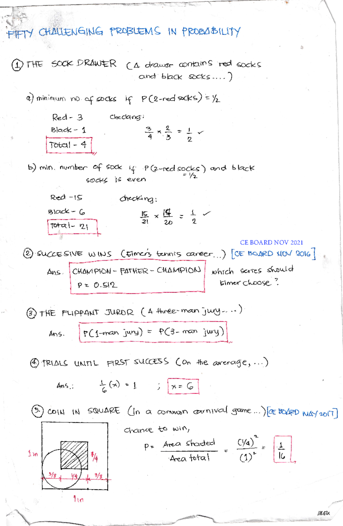 50 challenging problems in probability answer sheet - ,)l T url, ('At ...