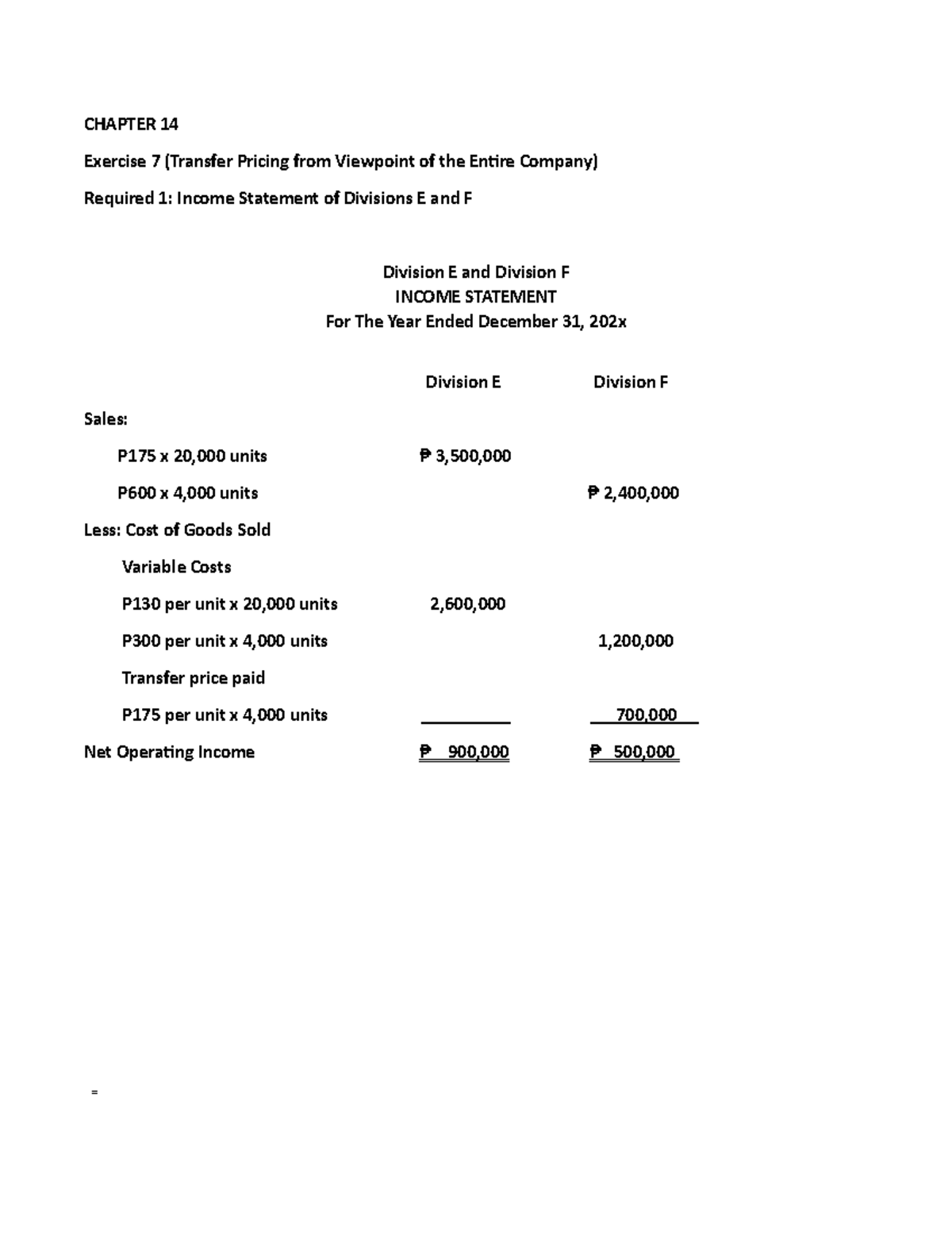 Chapter 14 Exercise 7 8 - study well - CHAPTER 14 Exercise 7 (Transfer ...