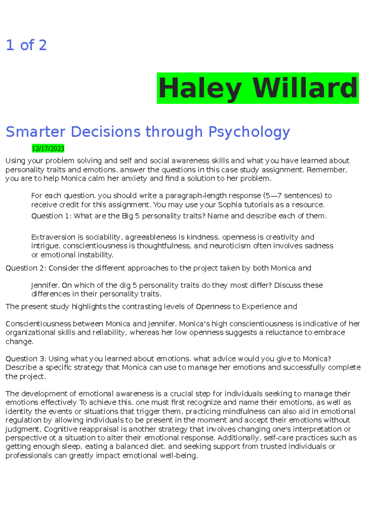 Case study 2 finished - case stifu - 1 of 2 Haley Willard Smarter ...
