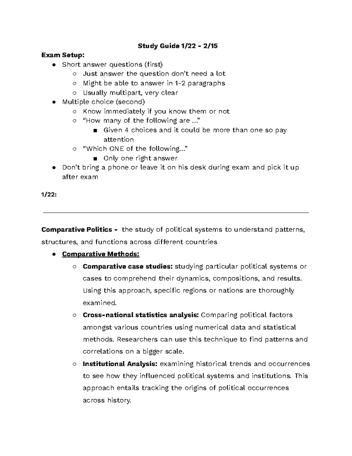 GOVT-130 S24 (Schmidt) Midterm Review - Study Guide 1/22 - 2/ Exam ...