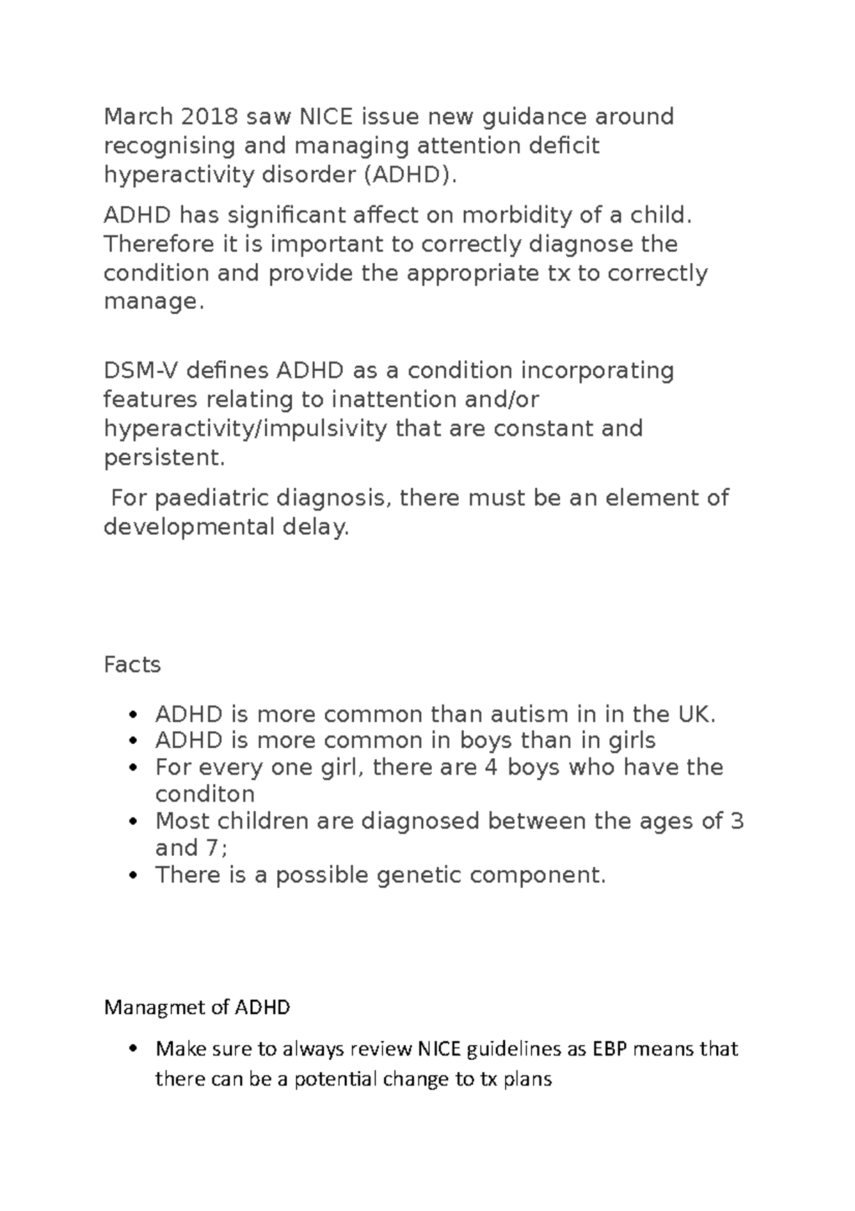 Adhd notes summary - March 2018 saw NICE issue new guidance around ...