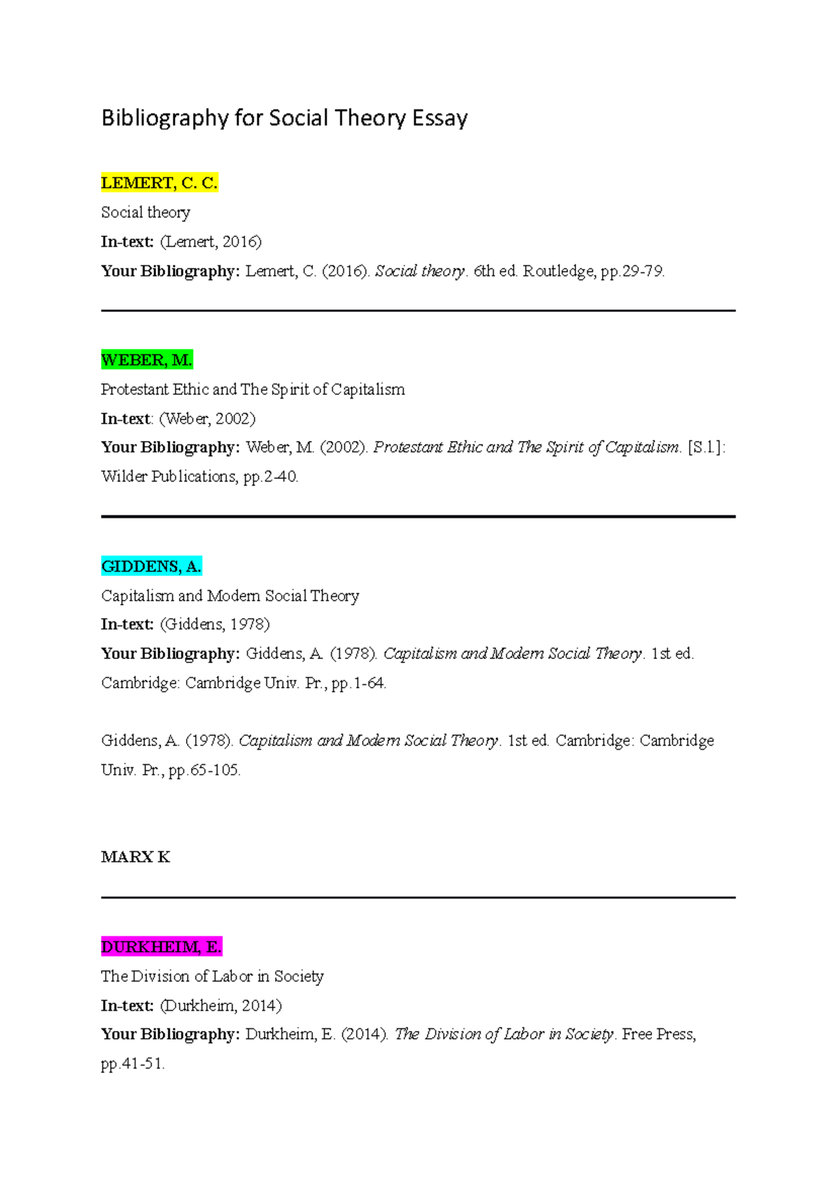 Bibliography for Social Theory Essay - Bibliography for Social Theory ...