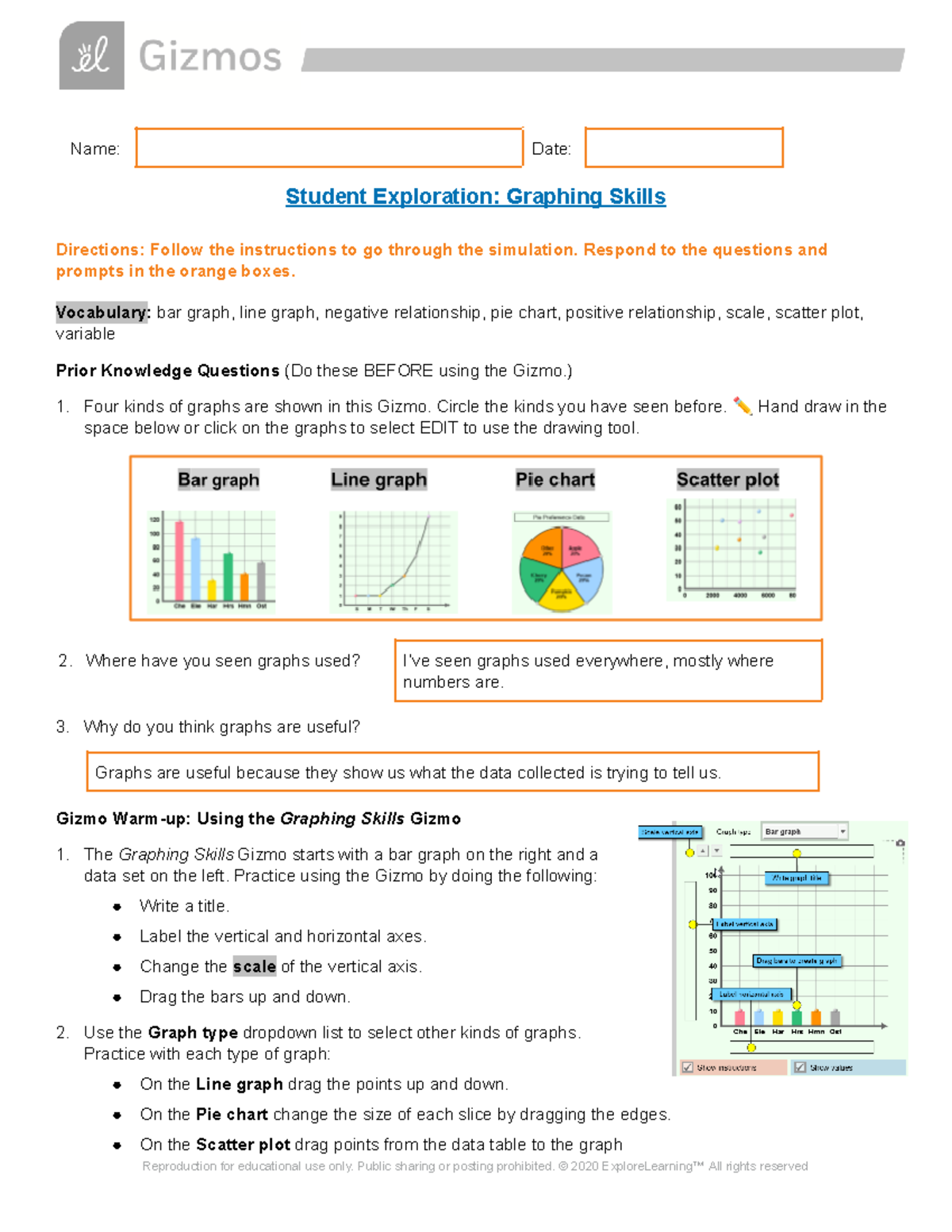- Graphing Skills SE 2023 - Name: Date: Student Exploration: Graphing ...
