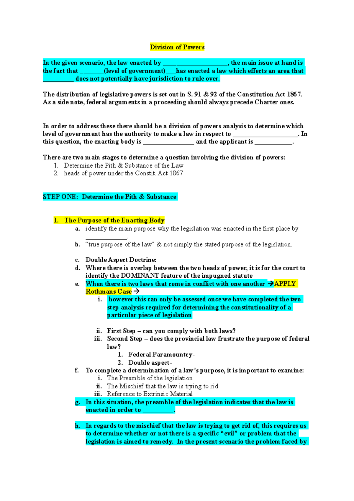 Division of Powers - The distribution of legislative powers is set out ...