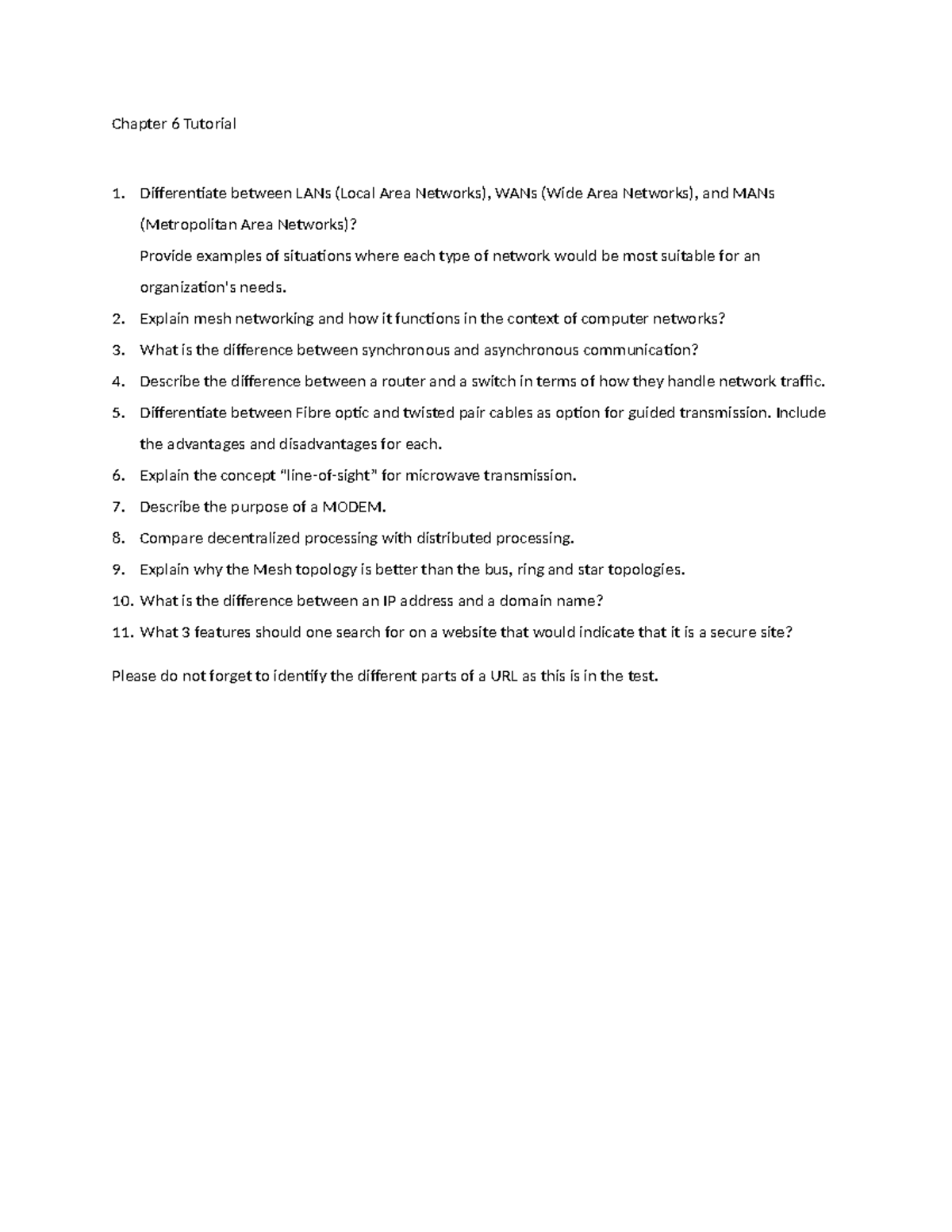Chapter 6 Tutorial edited - Chapter 6 Tutorial Differentiate between ...