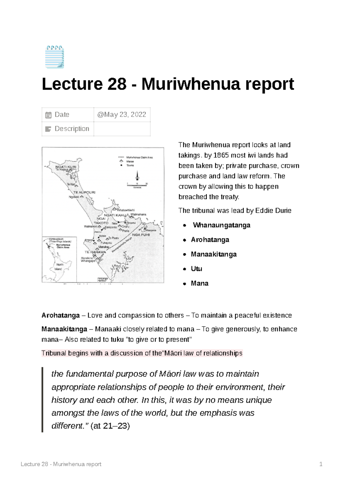 Lecture 28 - Muriwhenua report - 🗒 Lecture 28 - Muriwhenua report Date ...