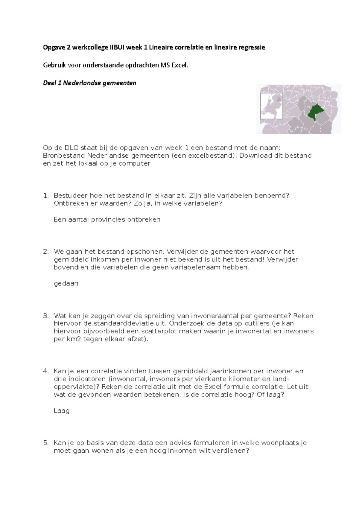 Opgave 2 werkcollege I ibui week 1 correlatie en regressie - Opgave 2 ...