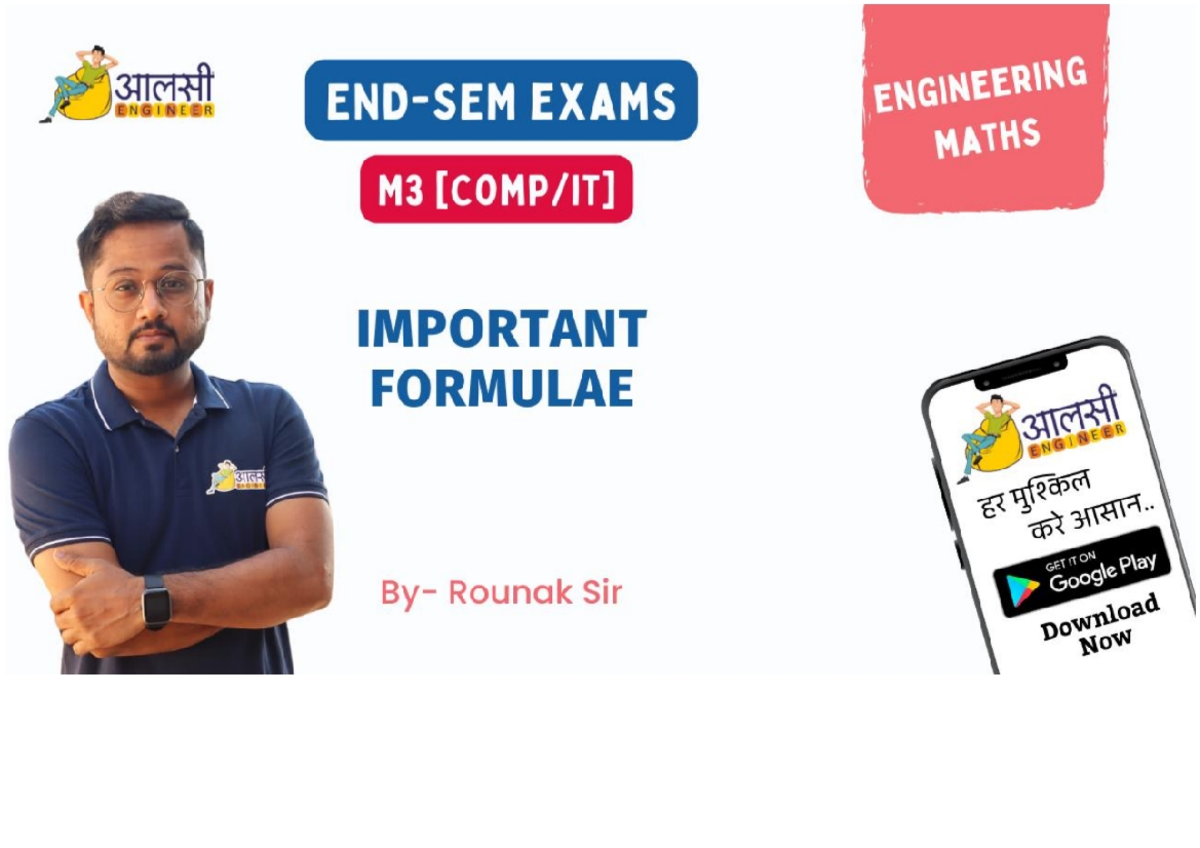 Aalsi Engineer M3 Imp Formulae - Computer Science - Studocu