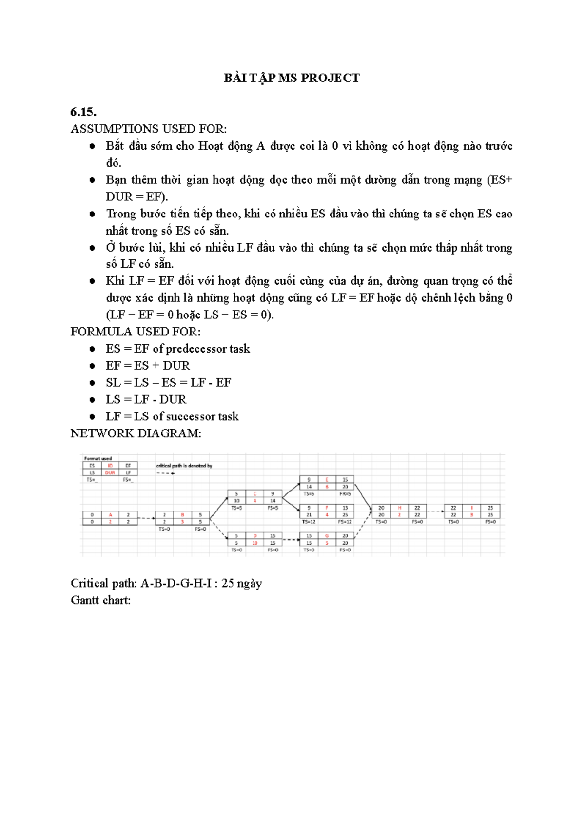 Bài tập MS Project - BÀI TẬP MS PROJECT 6. ASSUMPTIONS USED FOR: Bắt ...