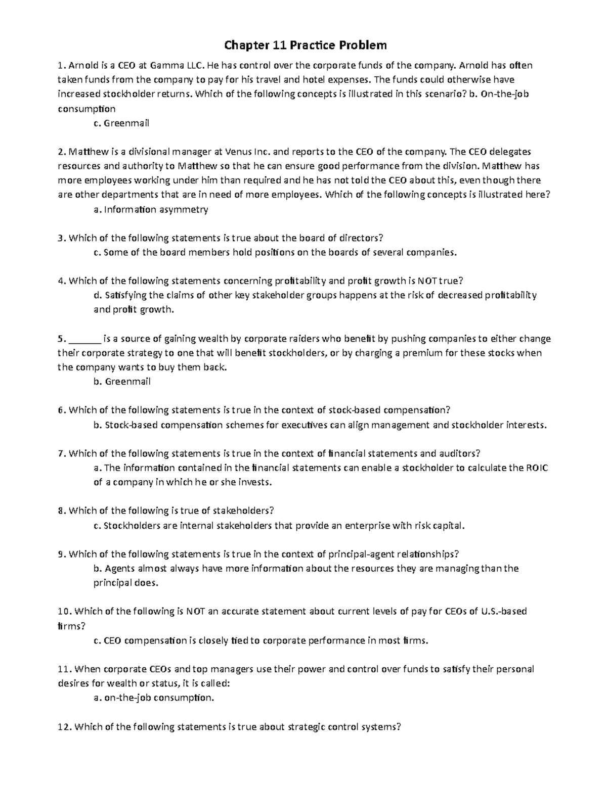 MGT 435 0- Ch 11 Practice Problems - Chapter 11 Practice Problem Arnold ...