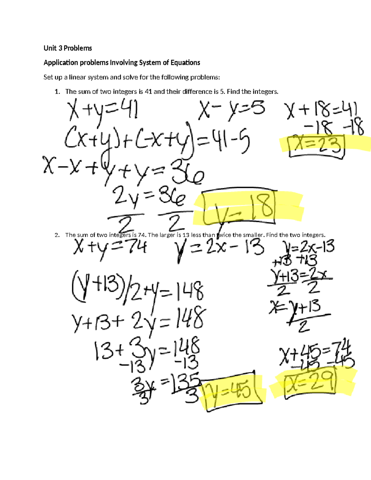 MA109 Unit#3 copy - Ma 109 - MA 109 - Unit 3 Problems Application problems Involving System of ...