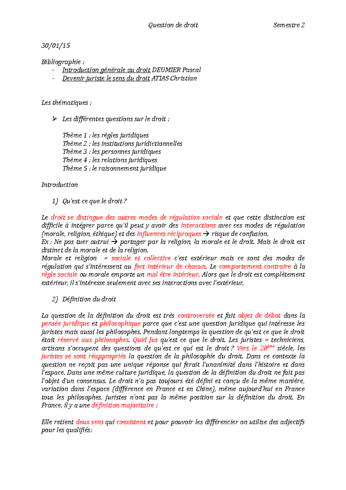 Cours Question de droit - 30/01/ Bibliographie : - Introduction ...