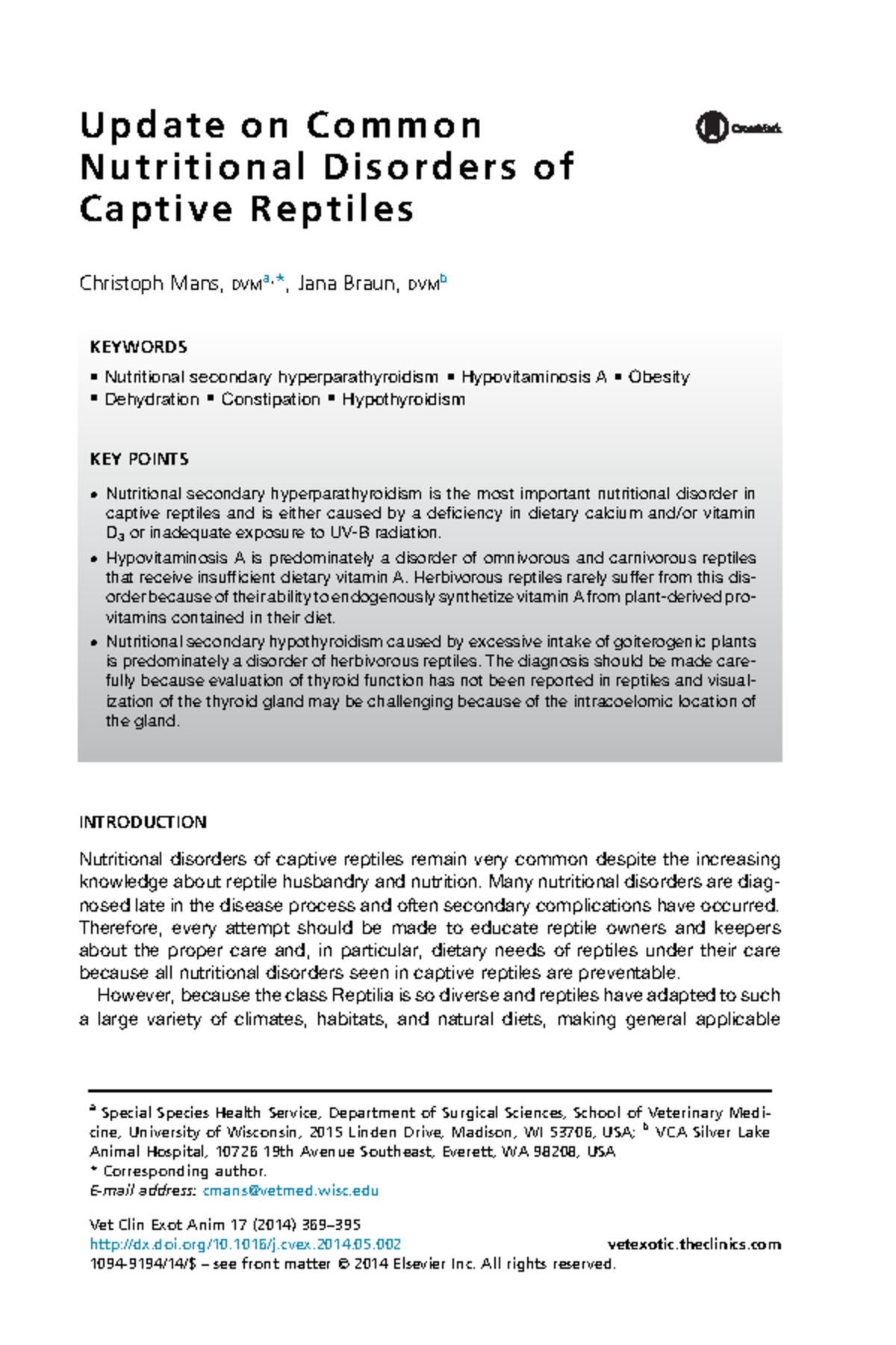 Reptile nutrition Reading - Update on Common Nutritional Disorders of ...