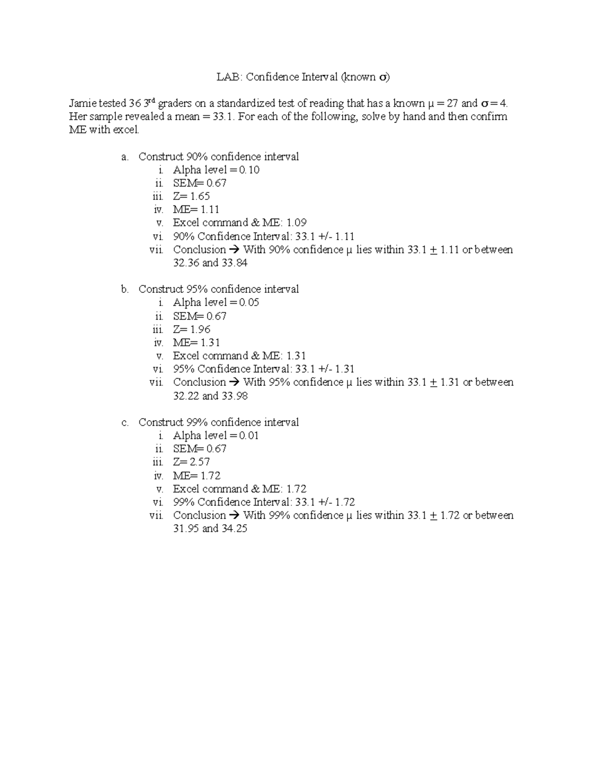 QM-Confidence Interval-Lab - LAB: Confidence Interval (known ) Jamie ...