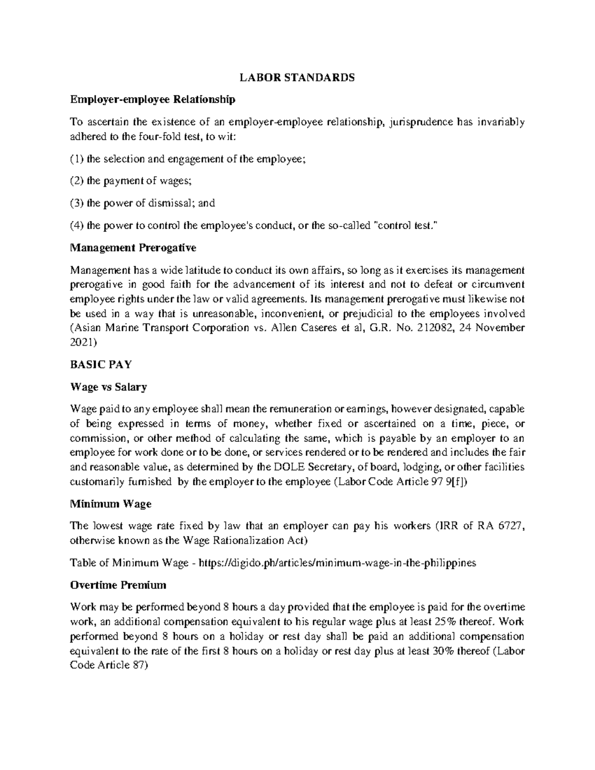 Labor Standards - LABOR STANDARDS Employer-employee Relationship To ...
