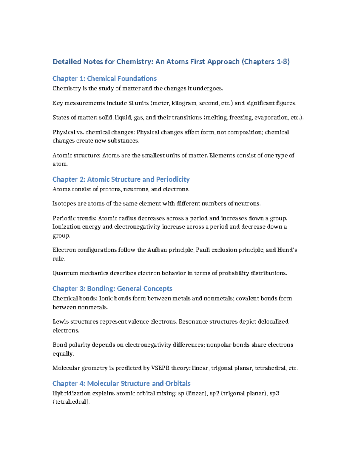 Detailed Chemistry Notes Ch1 to Ch8 - Detailed Notes for Chemistry: An ...