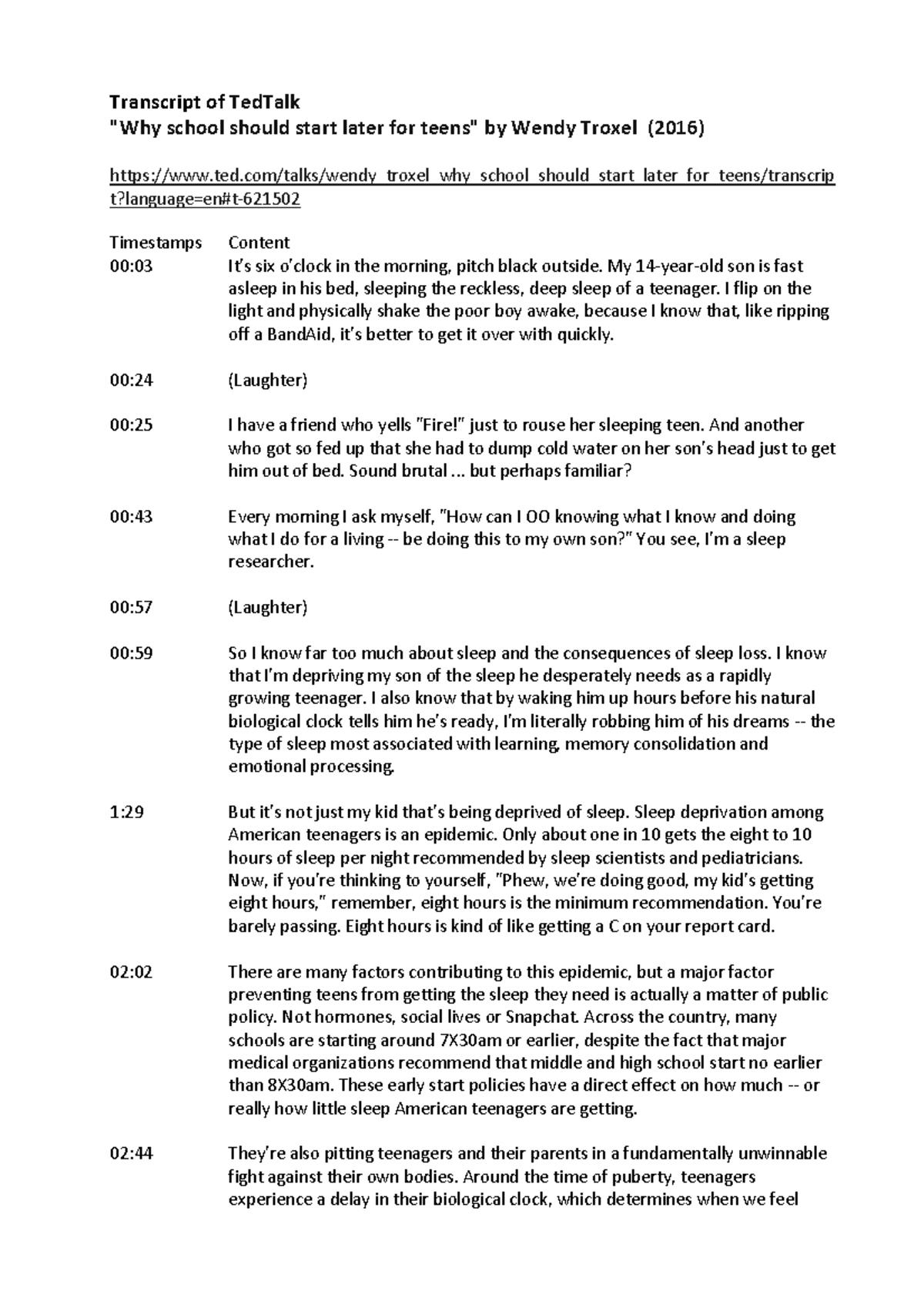 Transcript Why school should start later for teens copy - Transcript of ...