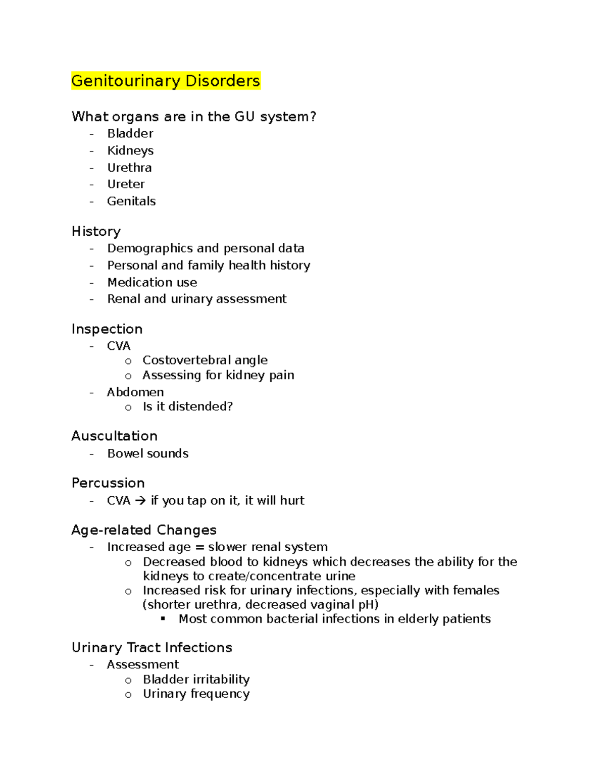 Med surg exam 4 part 2 - lecture notes - Genitourinary Disorders What ...